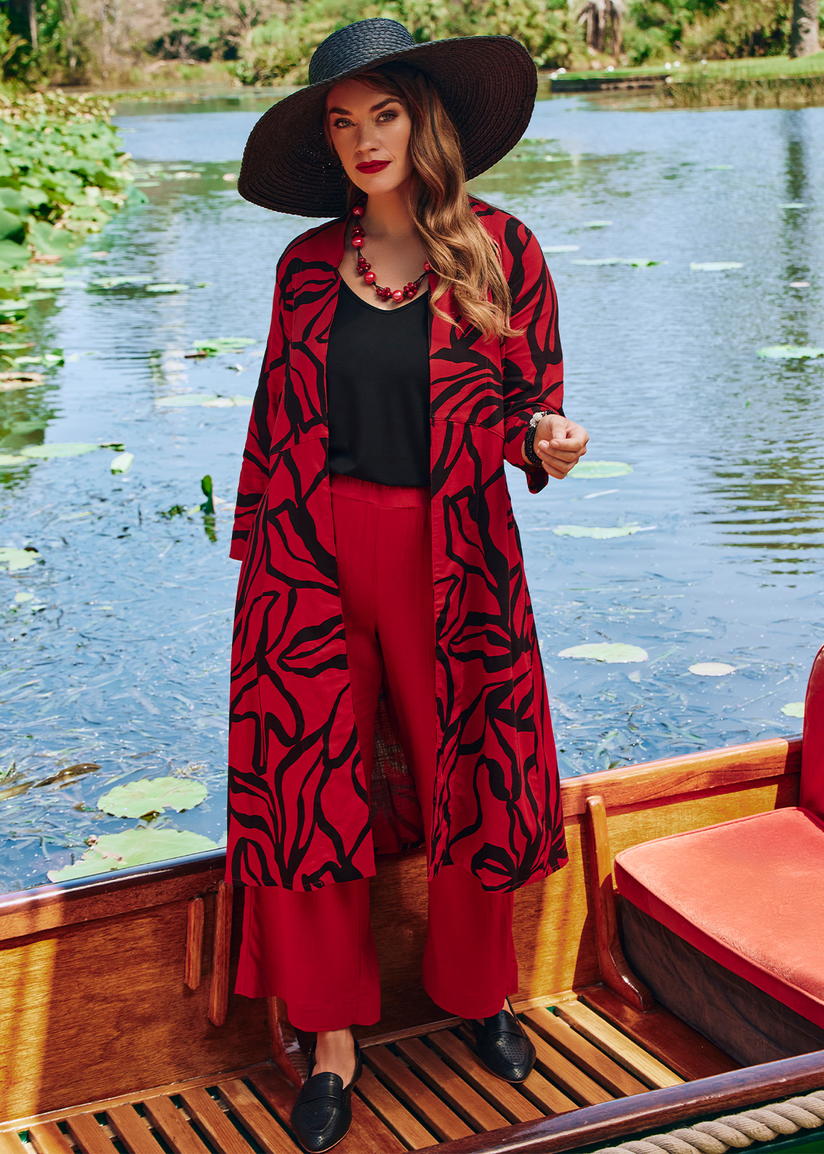 Plus Size Natural Abbey Duster Red & Black Print | Taking Shape AU