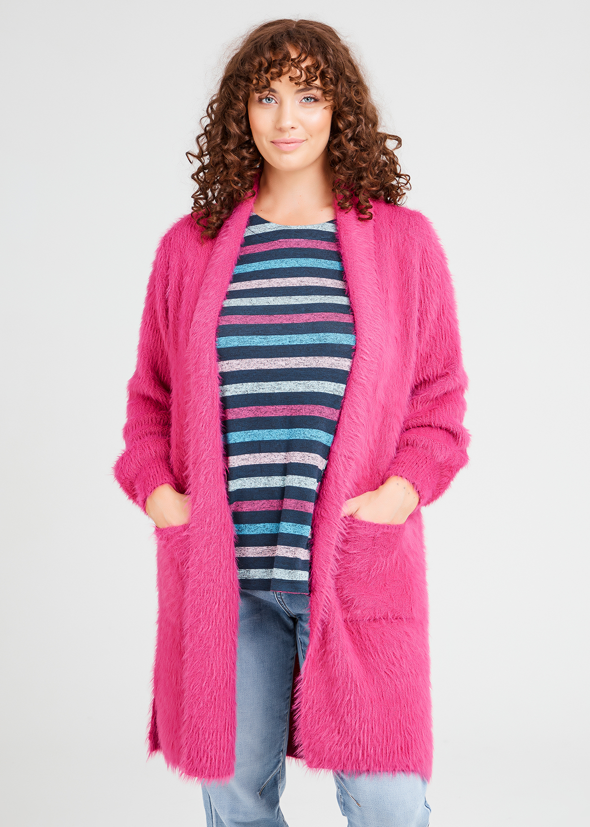 Shop Plus Size Fluffy Knit Cozy Cardigan, Pink | Taking Shape AU