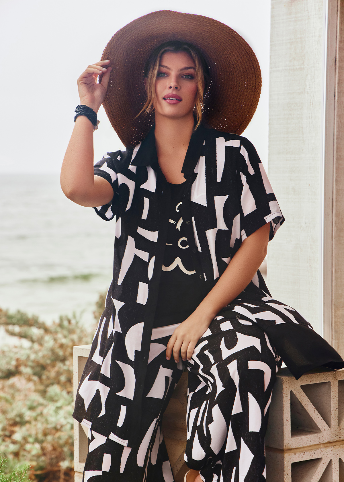 Shop Plus Size Natural Monochrome Shirt, Multi | Taking Shape NZ