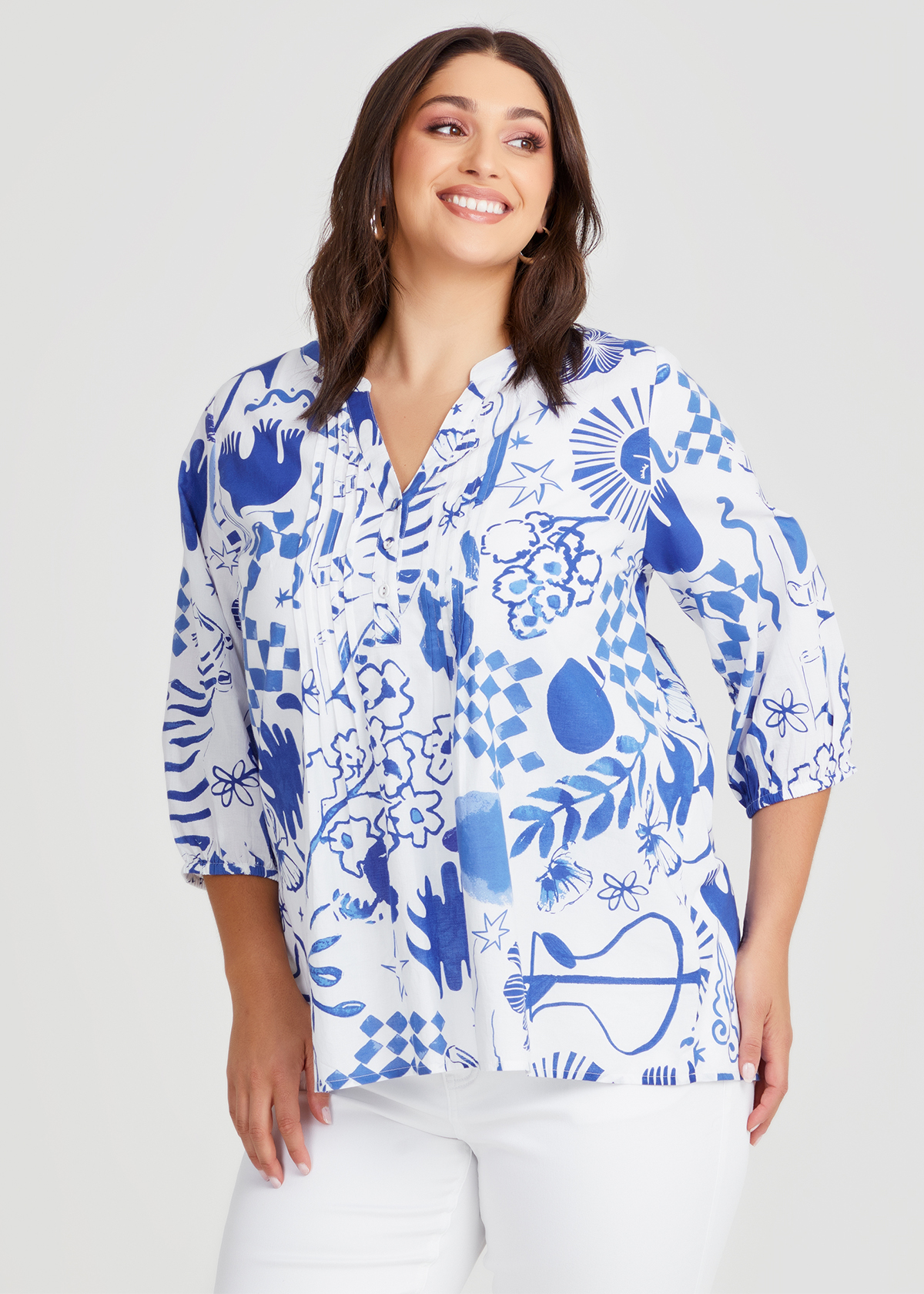 Shop Plus Size Cotton Blues Pintuck Top, Multi | Taking Shape AU