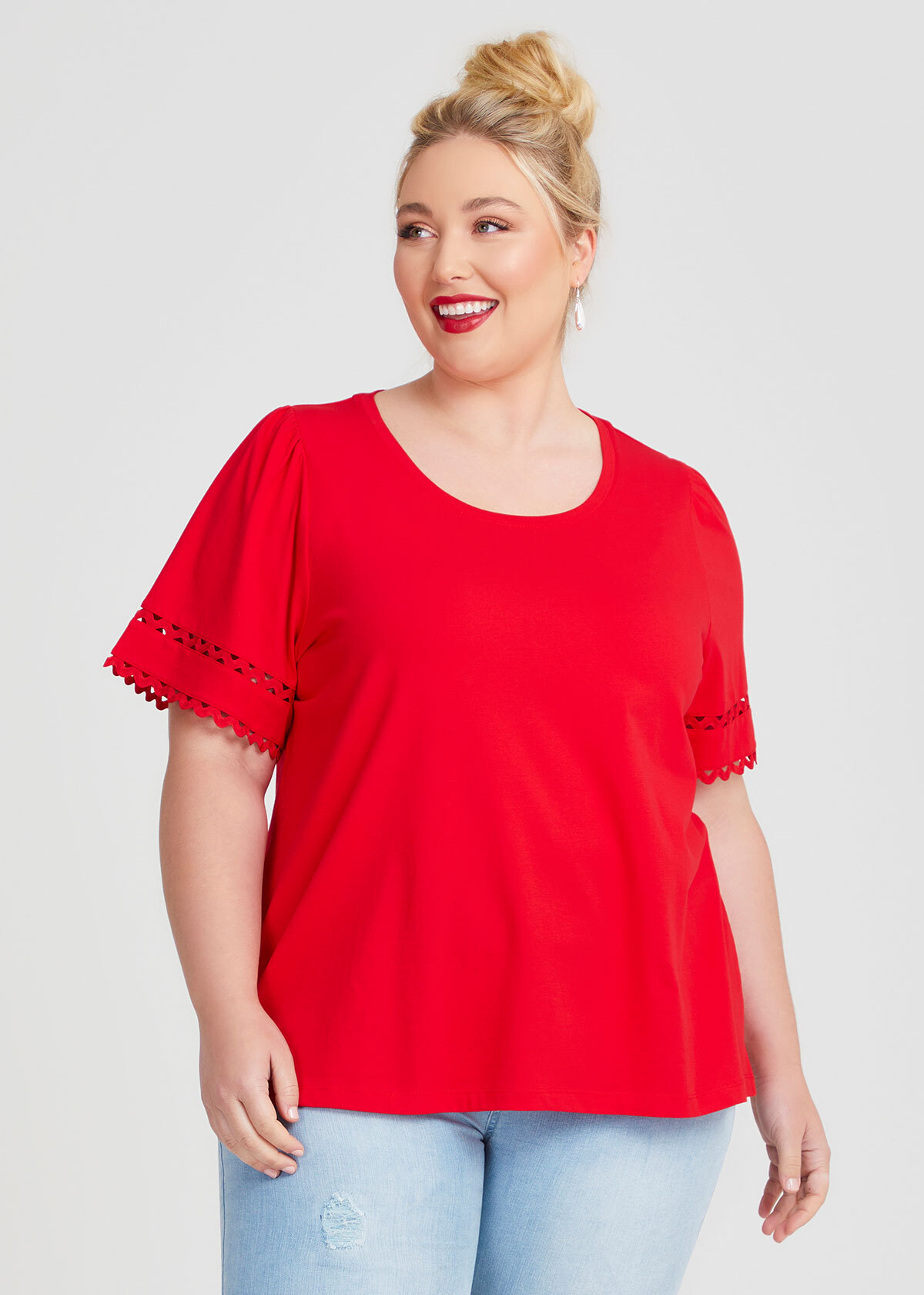 Shop Plus Size Cotton Ric Rac Trim T-shirt, Red | Taking Shape NZ