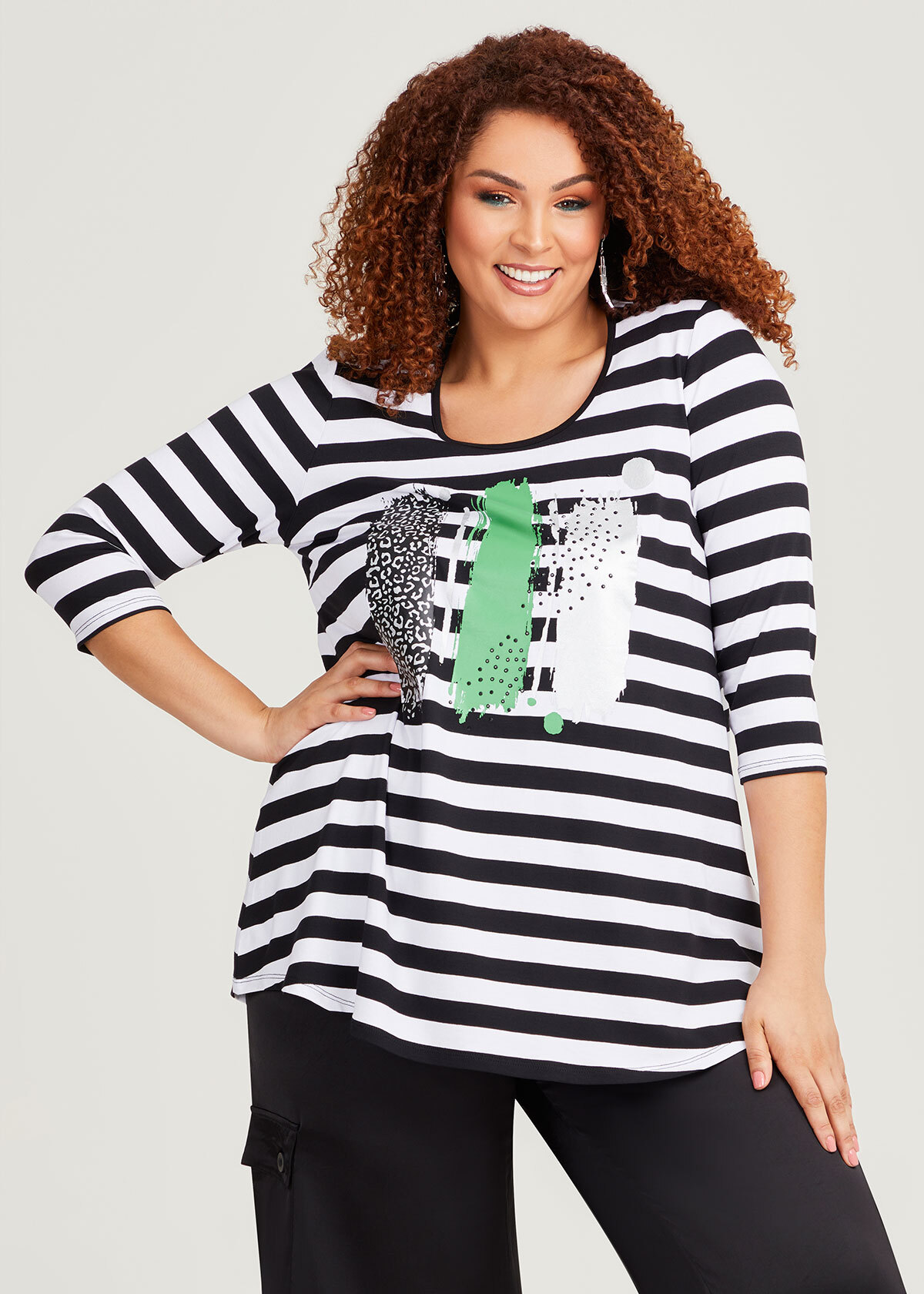 Shop Plus Size Natural Stripe Metallic Top, Black | Taking Shape AU