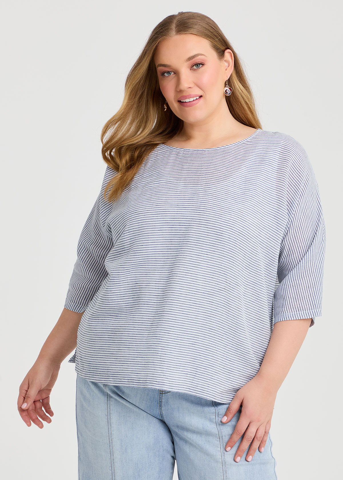Shop Plus Size Natural Relaxed Fine Stripe Top, Stripes | Taking Shape NZ