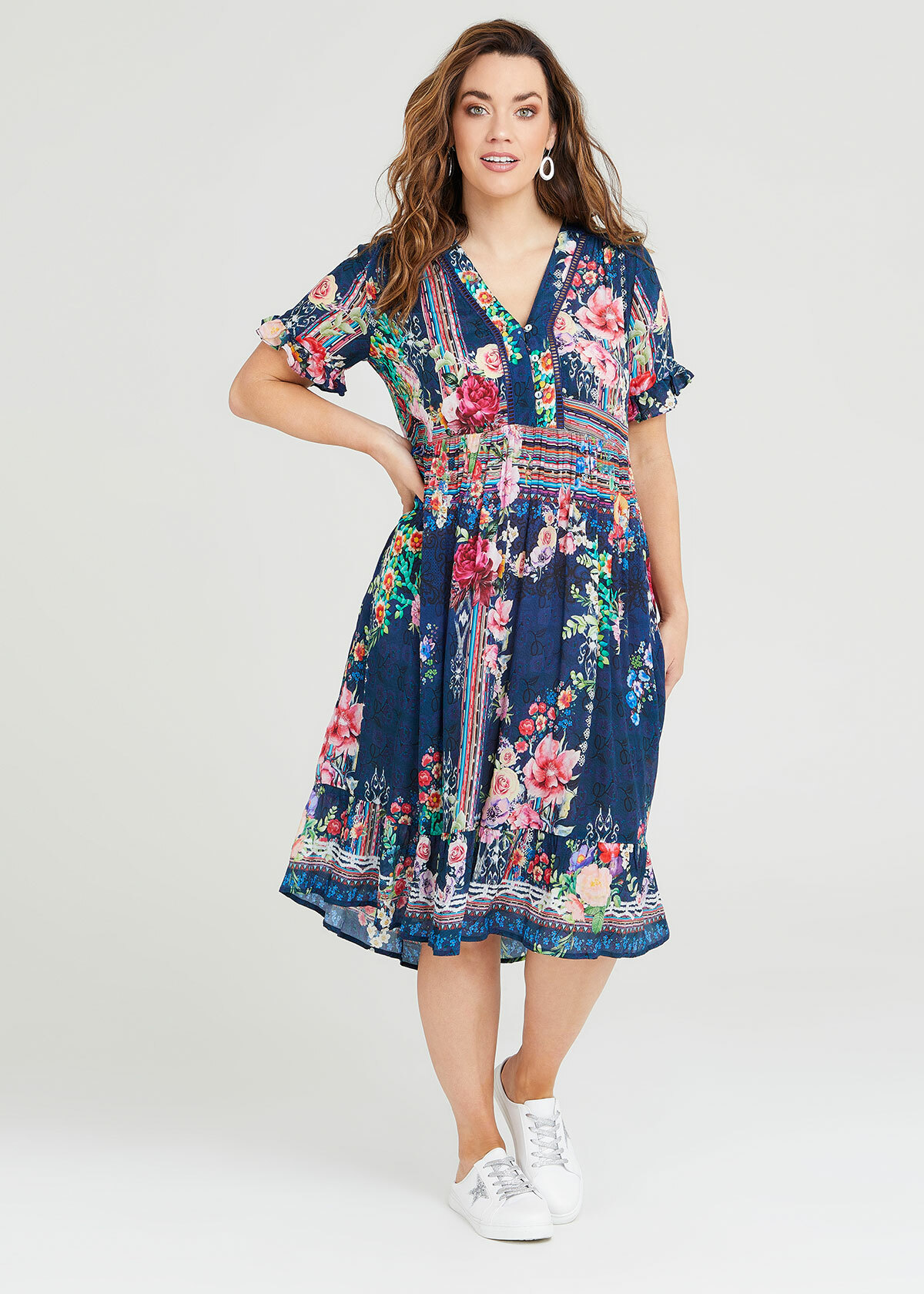 Shop Plus Size Natural Floral V-neck Dress, Multi | Taking Shape AU