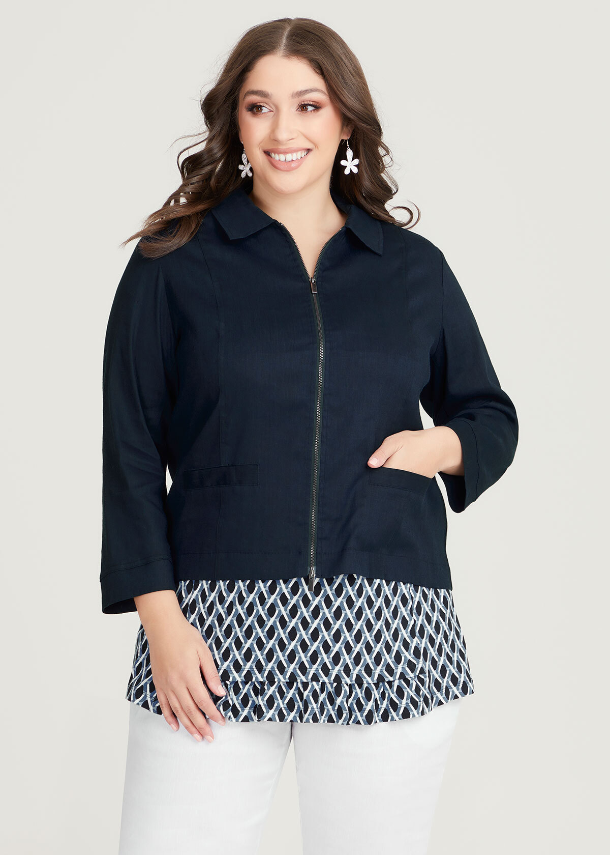 Shop Plus Size Linen Stretch Kara Jacket, Blue | Taking Shape AU