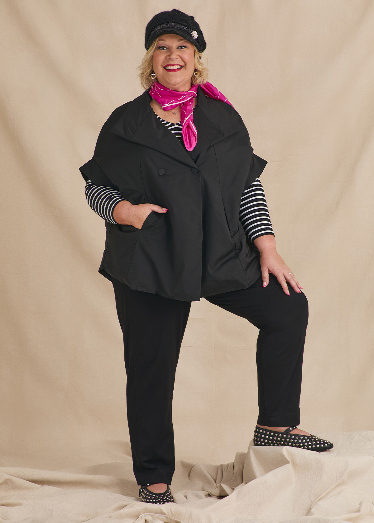 Shop Plus Size Shower Resist Snap Front Mala Vest, Black | Taking Shape NZ