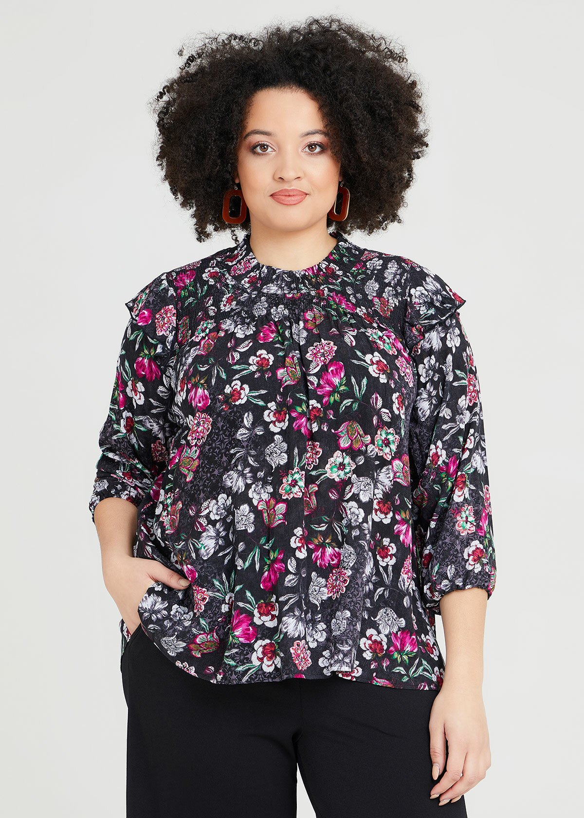 Shop Plus Size Natural Bridget Shirred Top In Multi Taking Shape Au