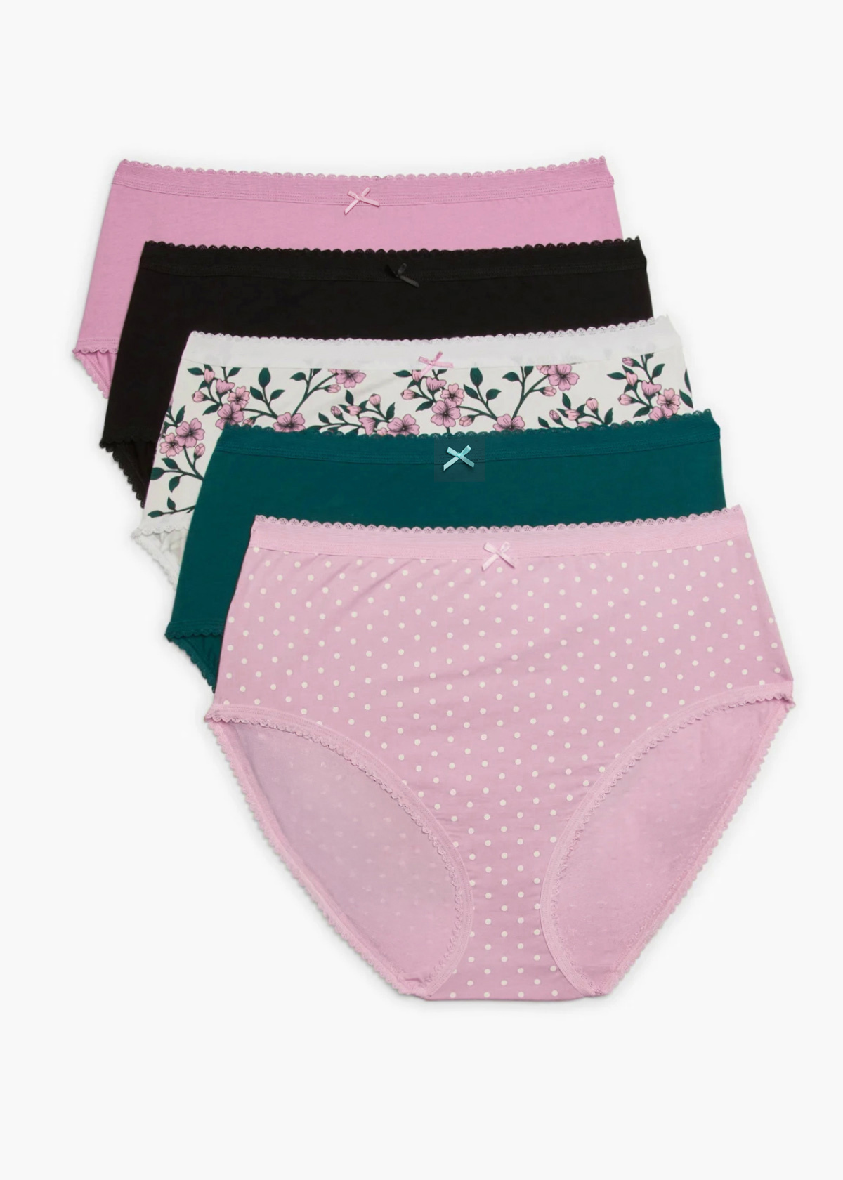 Shop Plus Size Women's 5 Pack Cotton Floral Spot Briefs Multicolour