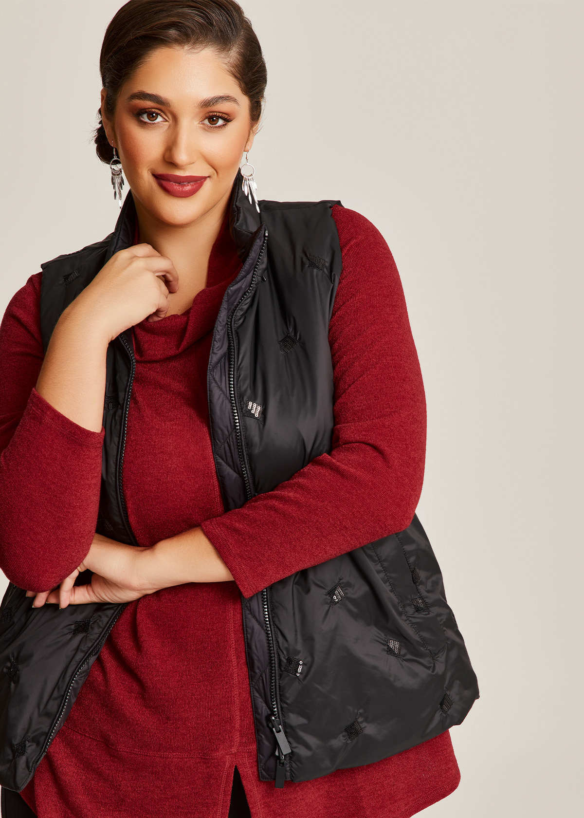 Shop Plus Size Sequin Puffer Vest, Black | Taking Shape NZ