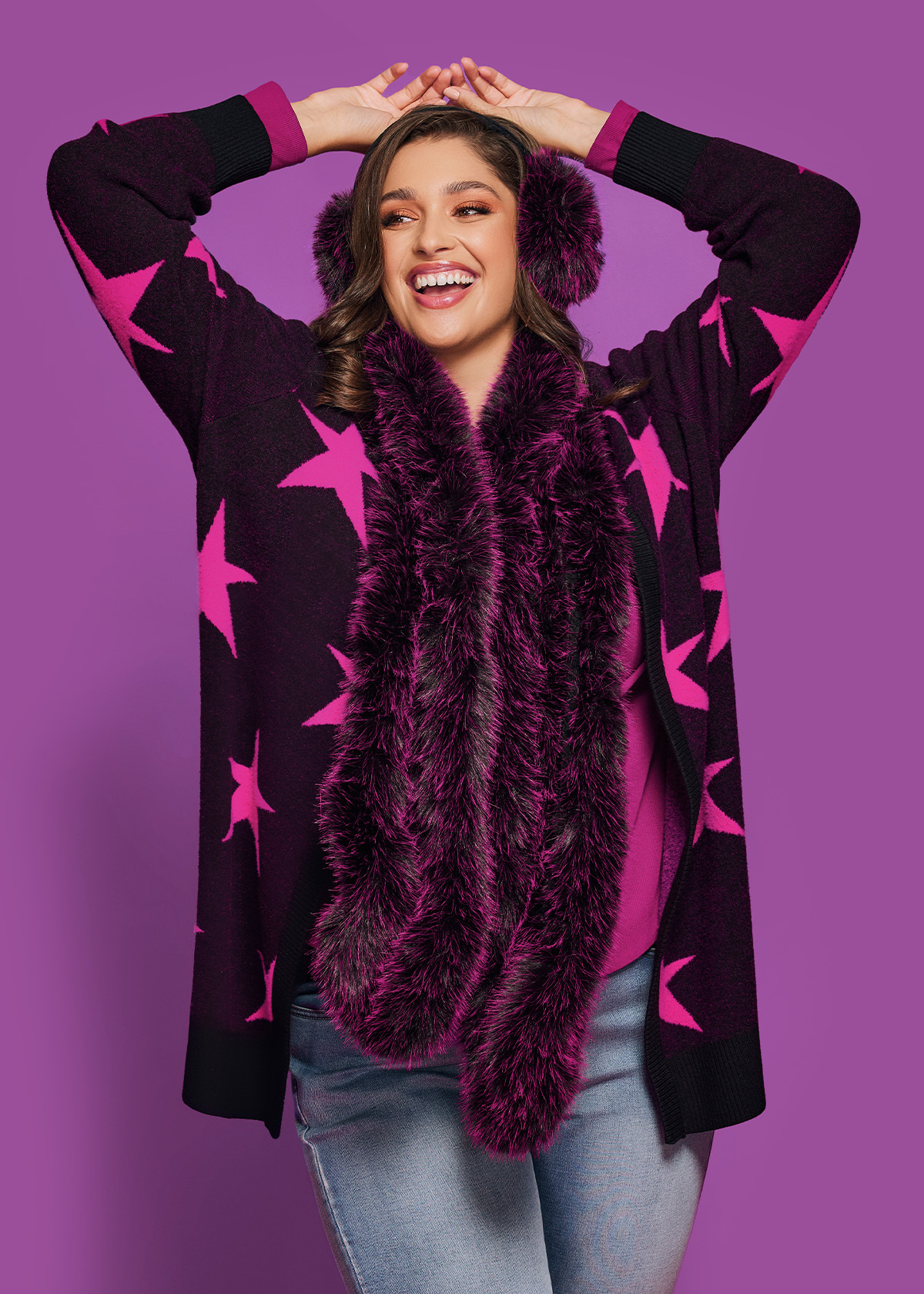Shop Plus Size Mid Length Star Cardigan, Black | Taking Shape AU