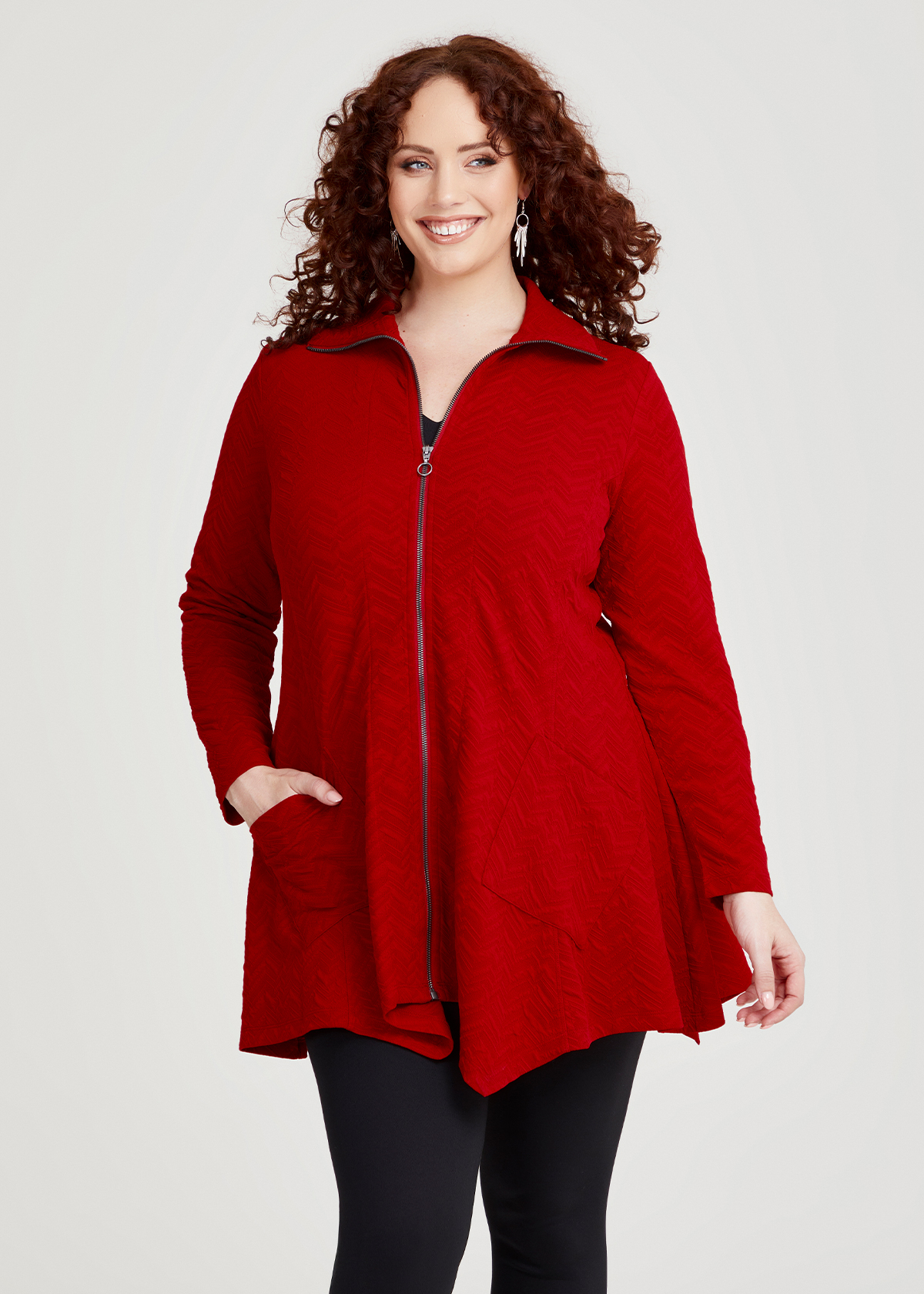 Shop Plus Size Jacquard Zip Jacket, Red | Taking Shape NZ