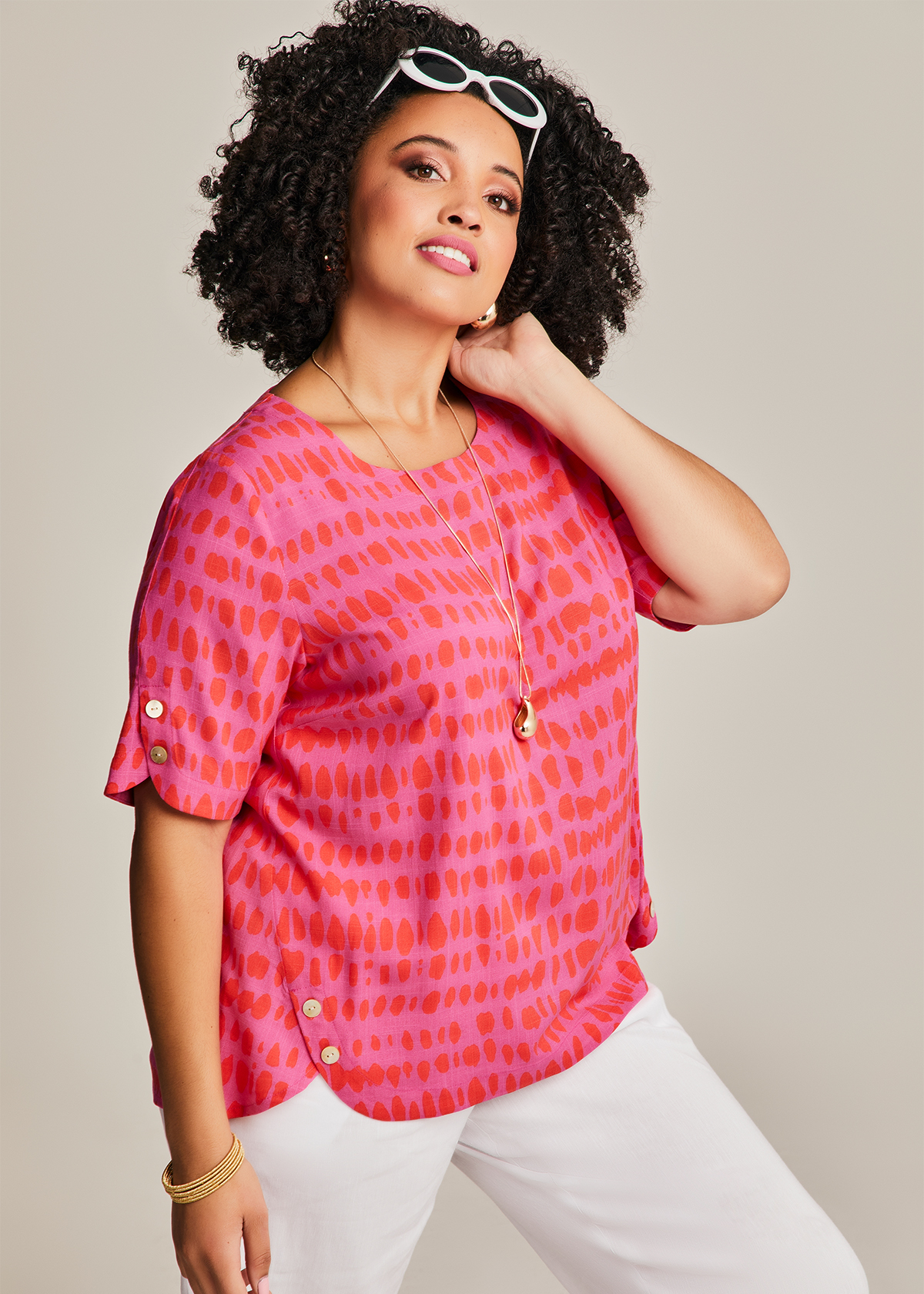 Shop Plus Size Alicia Natural Abstract Spot Top, Pink | Taking Shape AU
