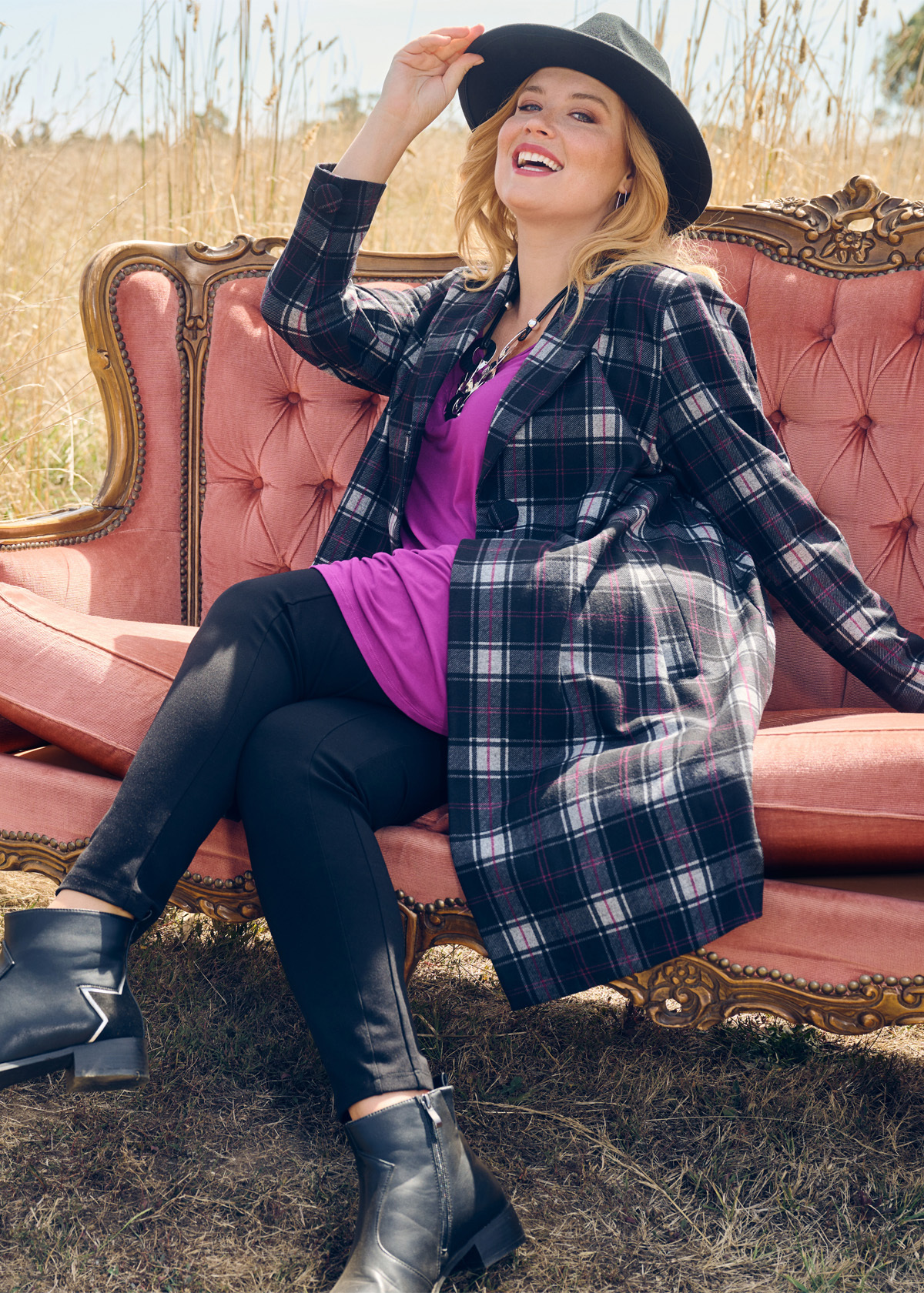 Shop Plus Size Plaid Check Bittersweet Jacket, Multi | Taking Shape NZ