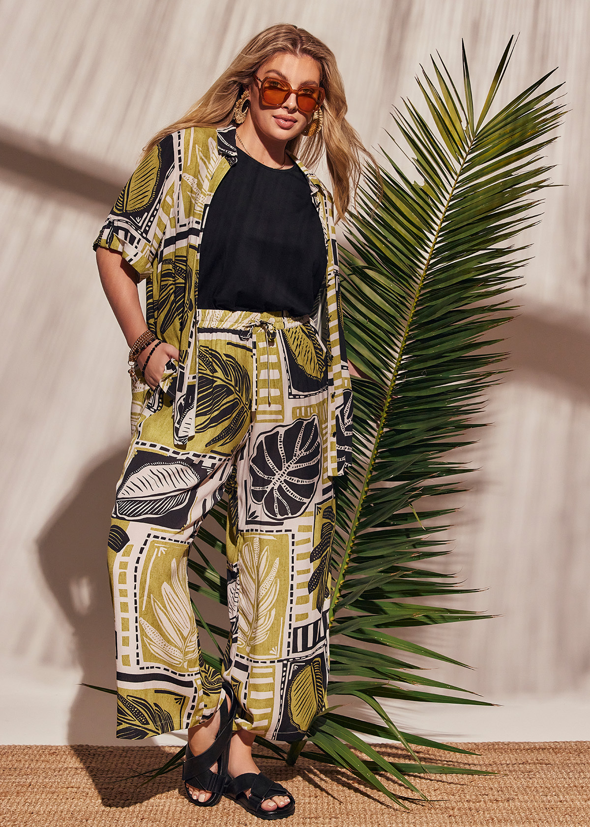 Shop Plus Size Natural Palm Block Print Pant, Multi | Taking Shape NZ