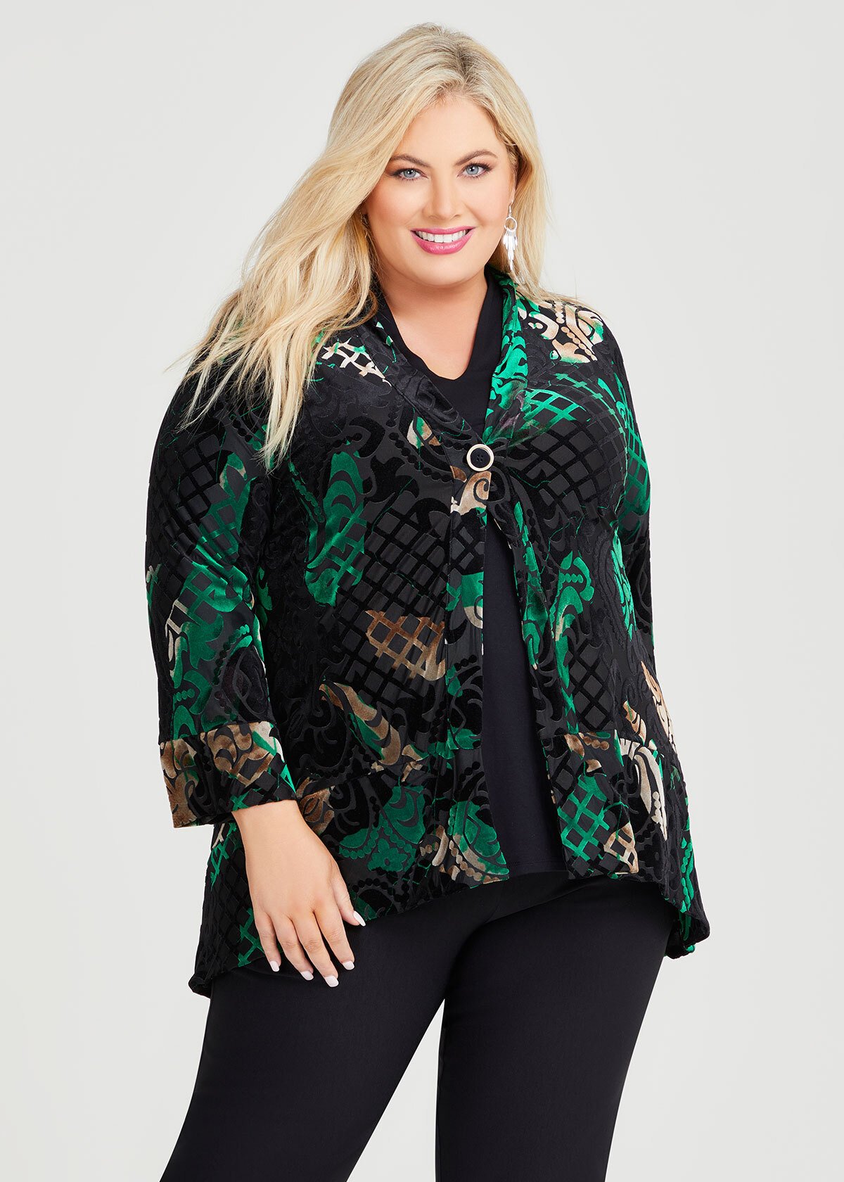 Shop Plus Size Lattice Velour Burnout Cardigan, Multi | Taking Shape AU