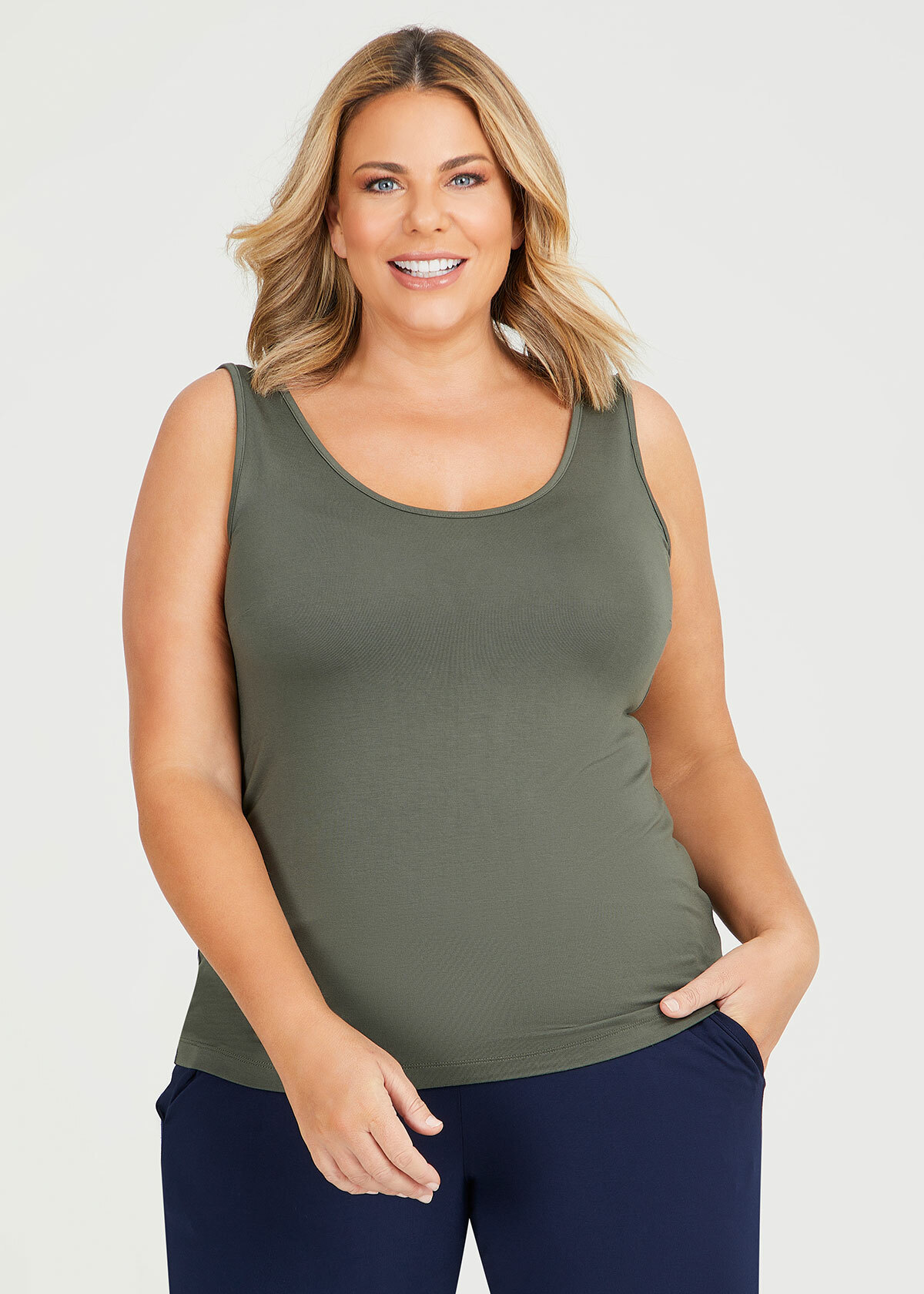 Bamboo Base Cami in Green, Sizes 12-30 | Taking Shape NZ