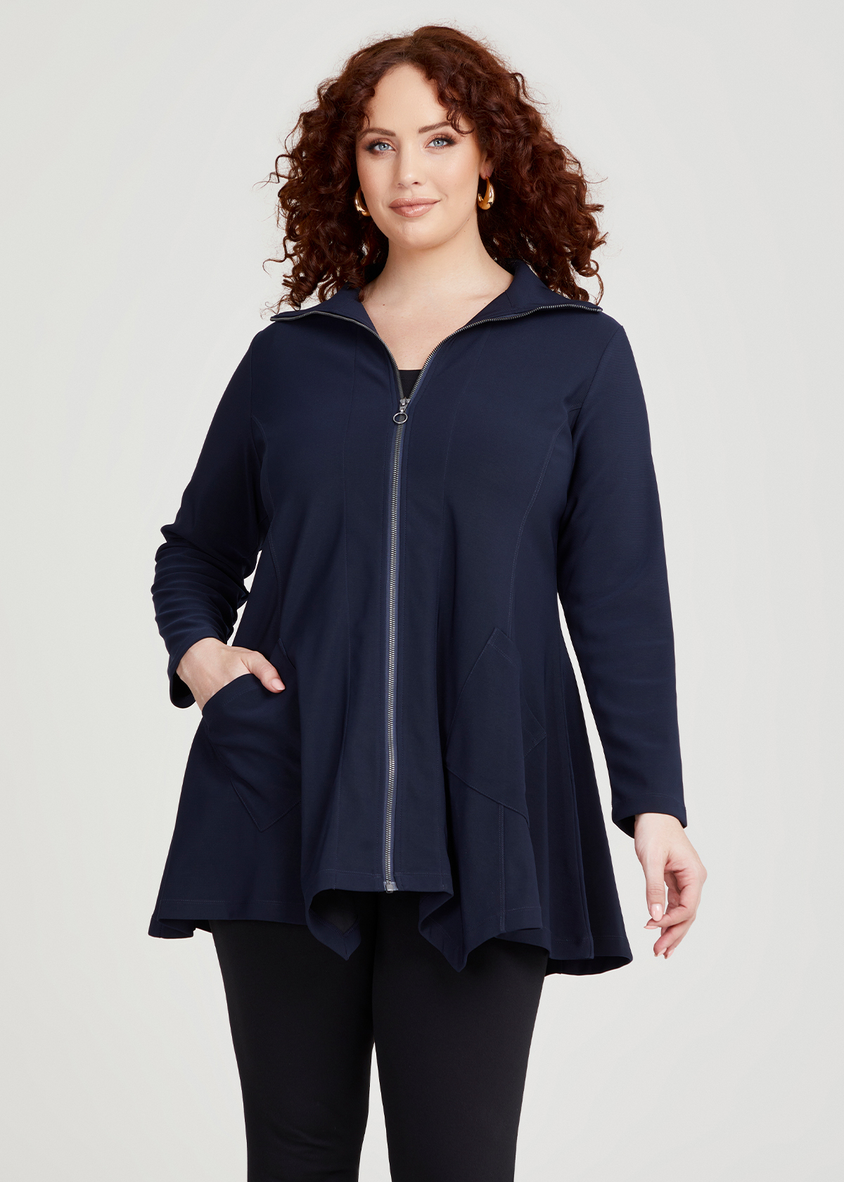 Shop Plus Size Zip Double Knit Jacket, Blue | Taking Shape AU