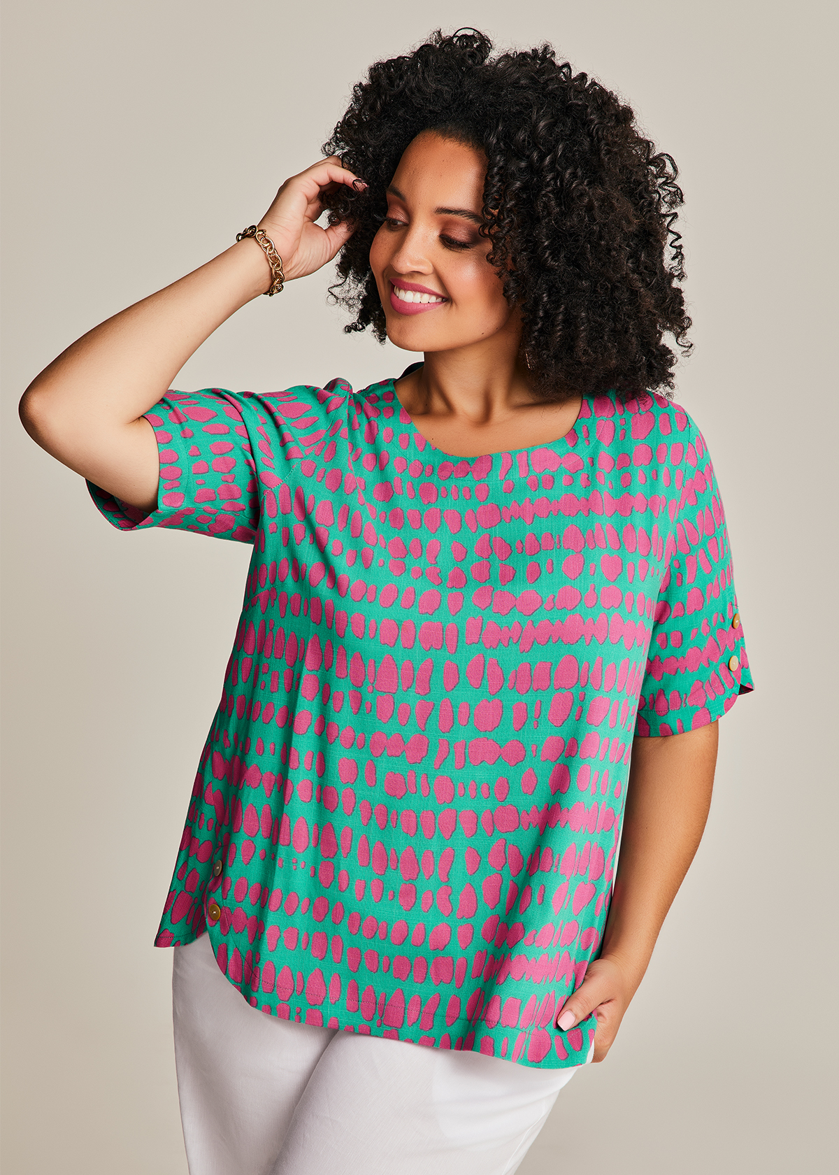 Shop Plus Size Alicia Natural Abstract Spot Top, Green | Taking Shape UK