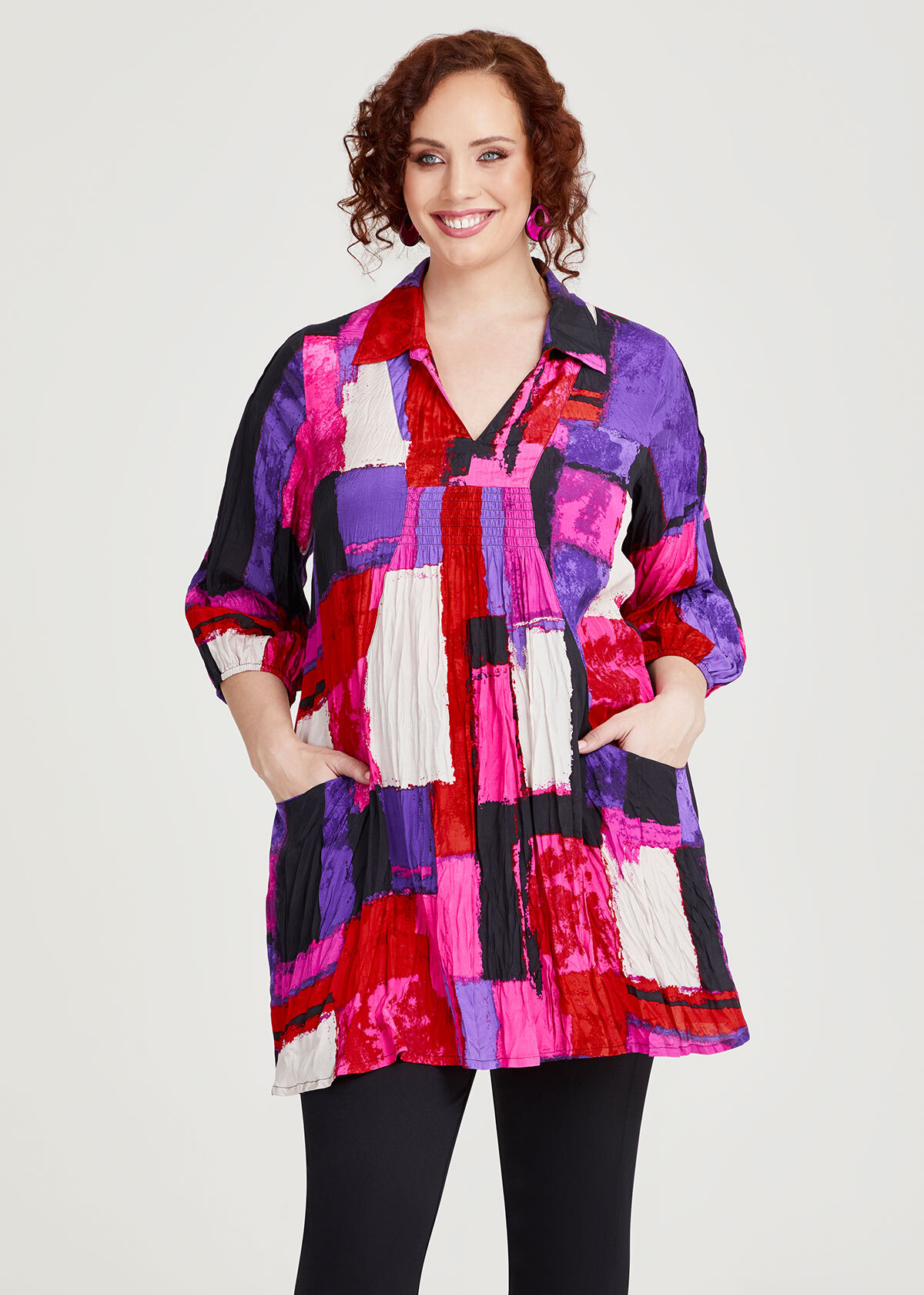 Shop Plus Size Abstract Check Natural Tunic, Multi | Taking Shape AU