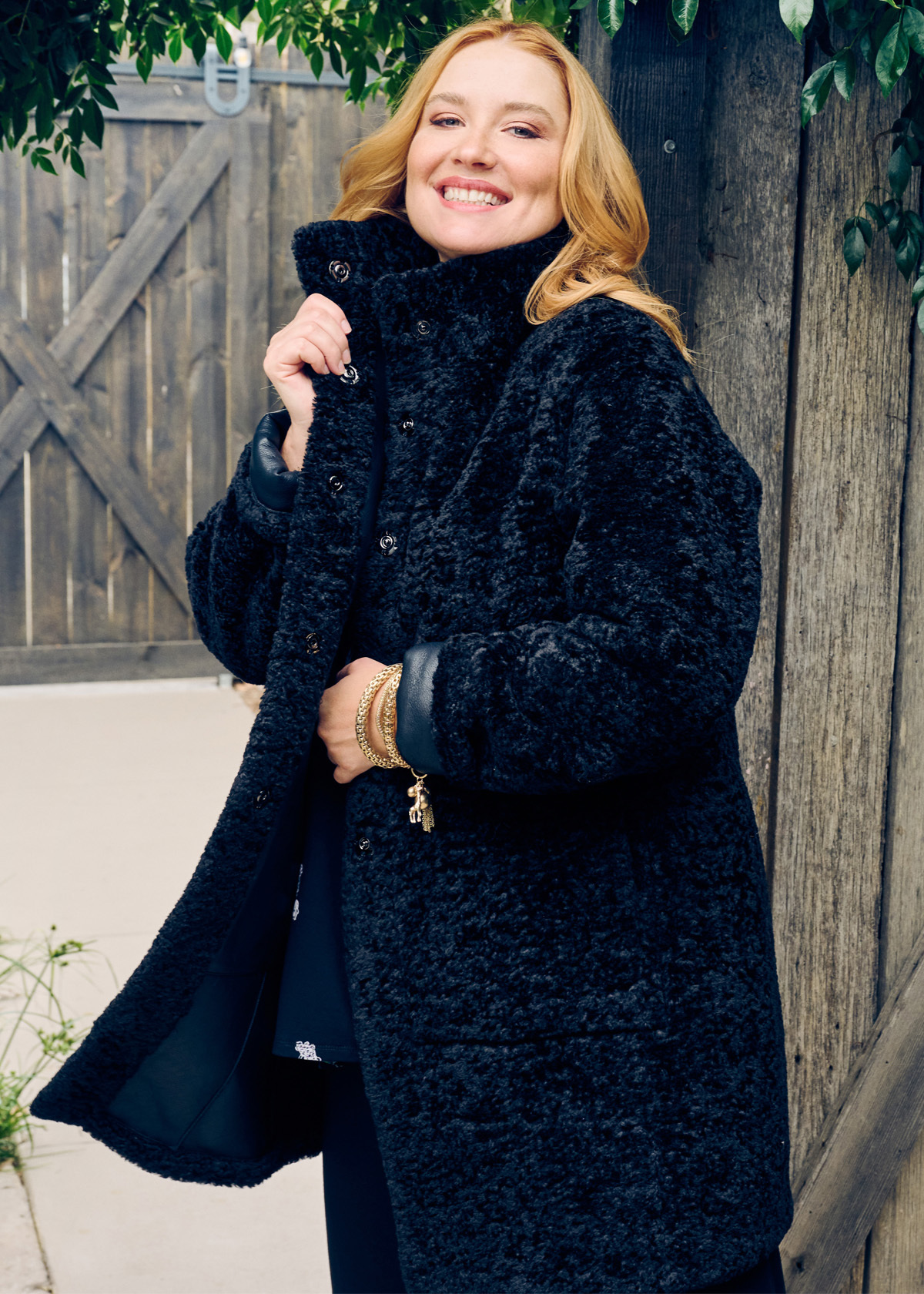 Shop Plus Size Reversible Shearling Coat, Black | Taking Shape AU