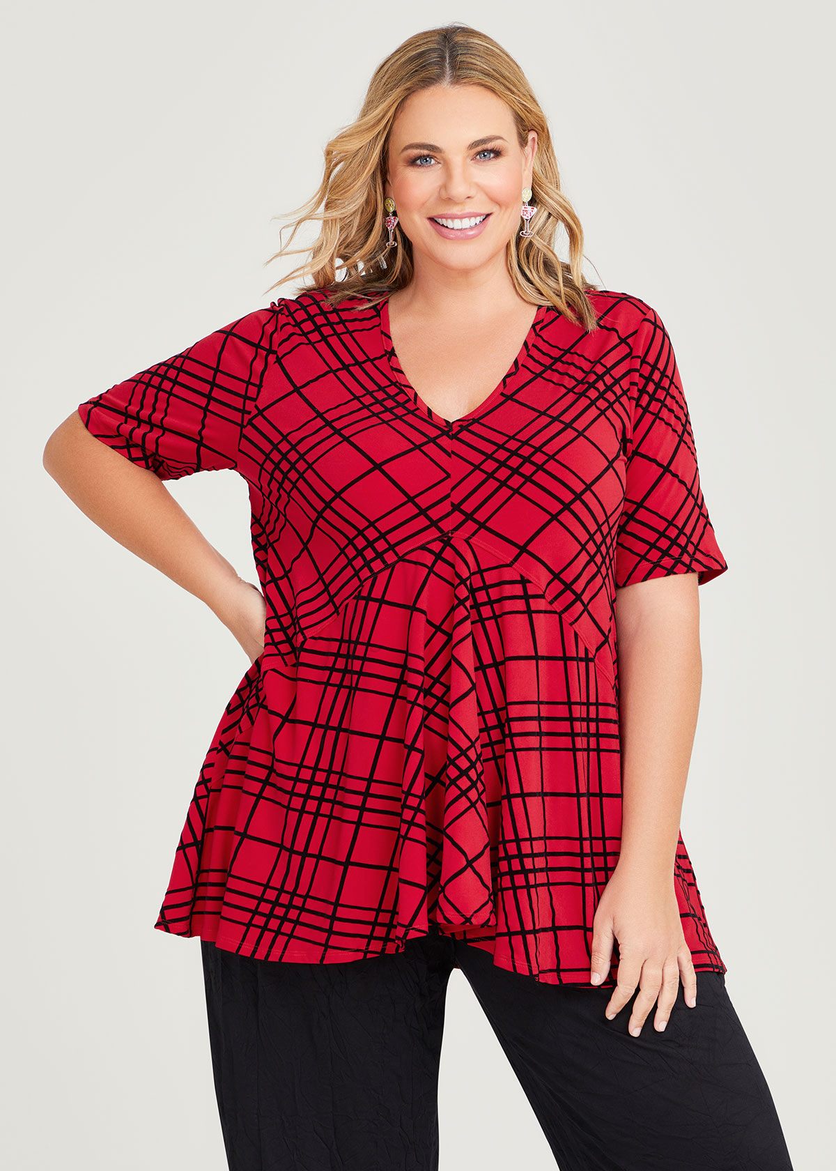 Shop Plus Size Check Flock Swing Top, Red | Taking Shape AU