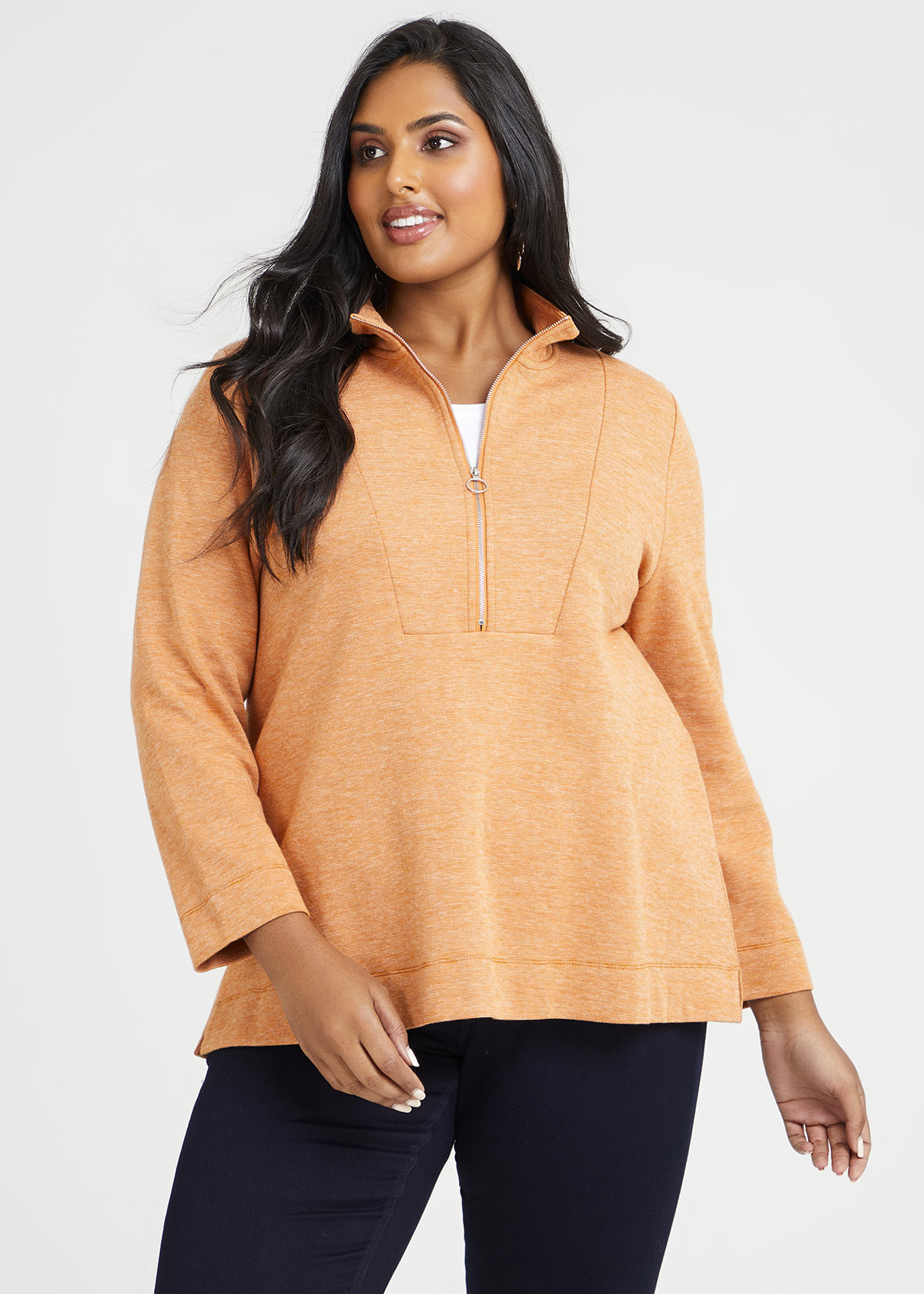 Shop Plus Size Cotton Blend Zip Neck Top, Orange | Taking Shape AU