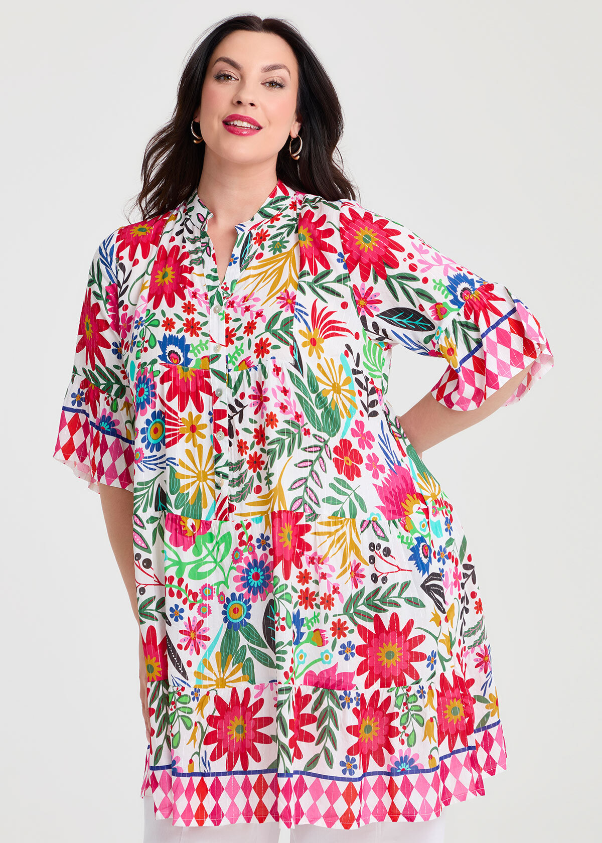 Shop Plus Size Natural Fiesta Tunic, Multi | Taking Shape AU