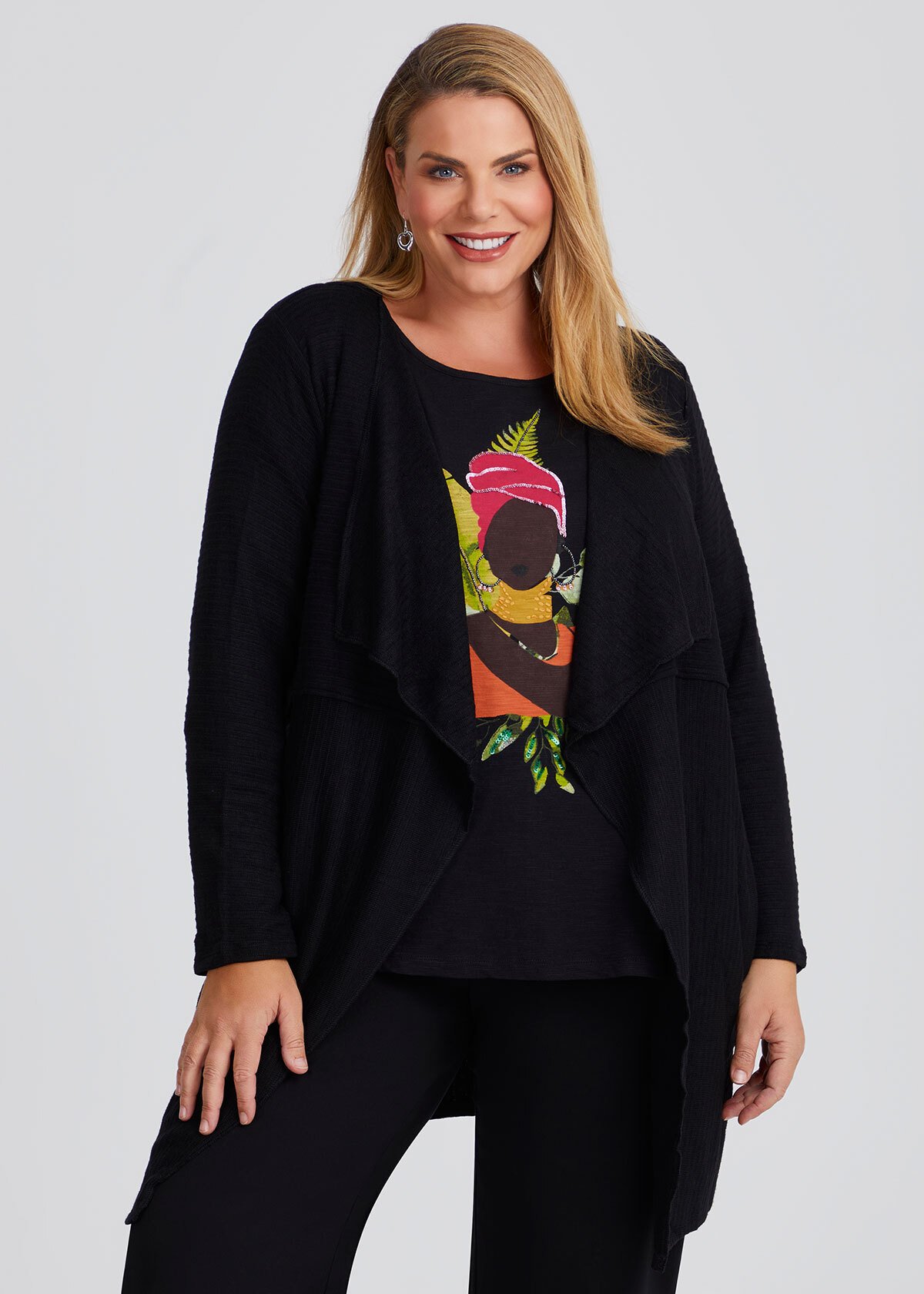 Shop Plus Size Natural Canopy Texture Cardigan, Black | Taking Shape AU