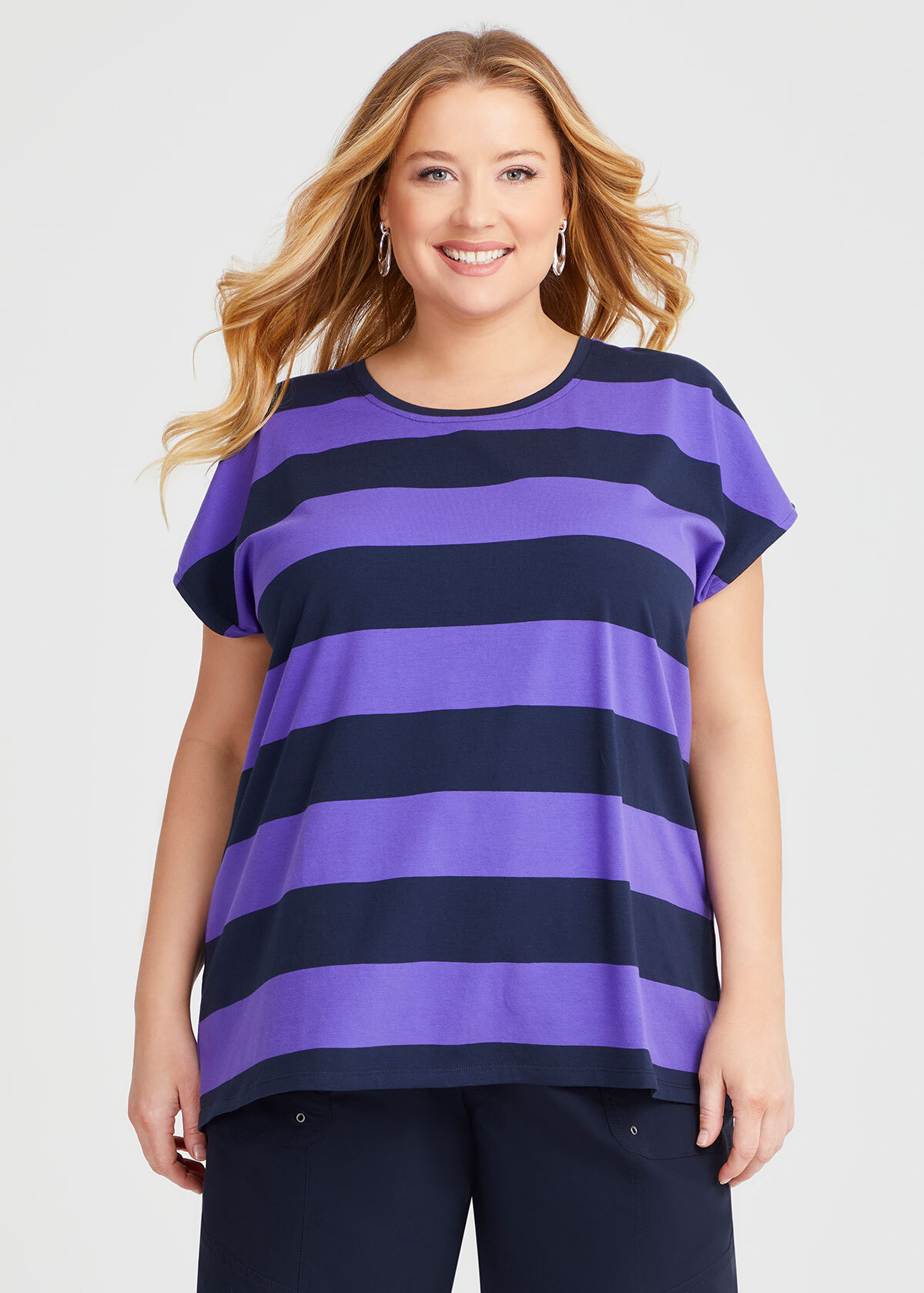 Shop Plus Size Cotton Bold Stripe Top, Blue | Taking Shape AU