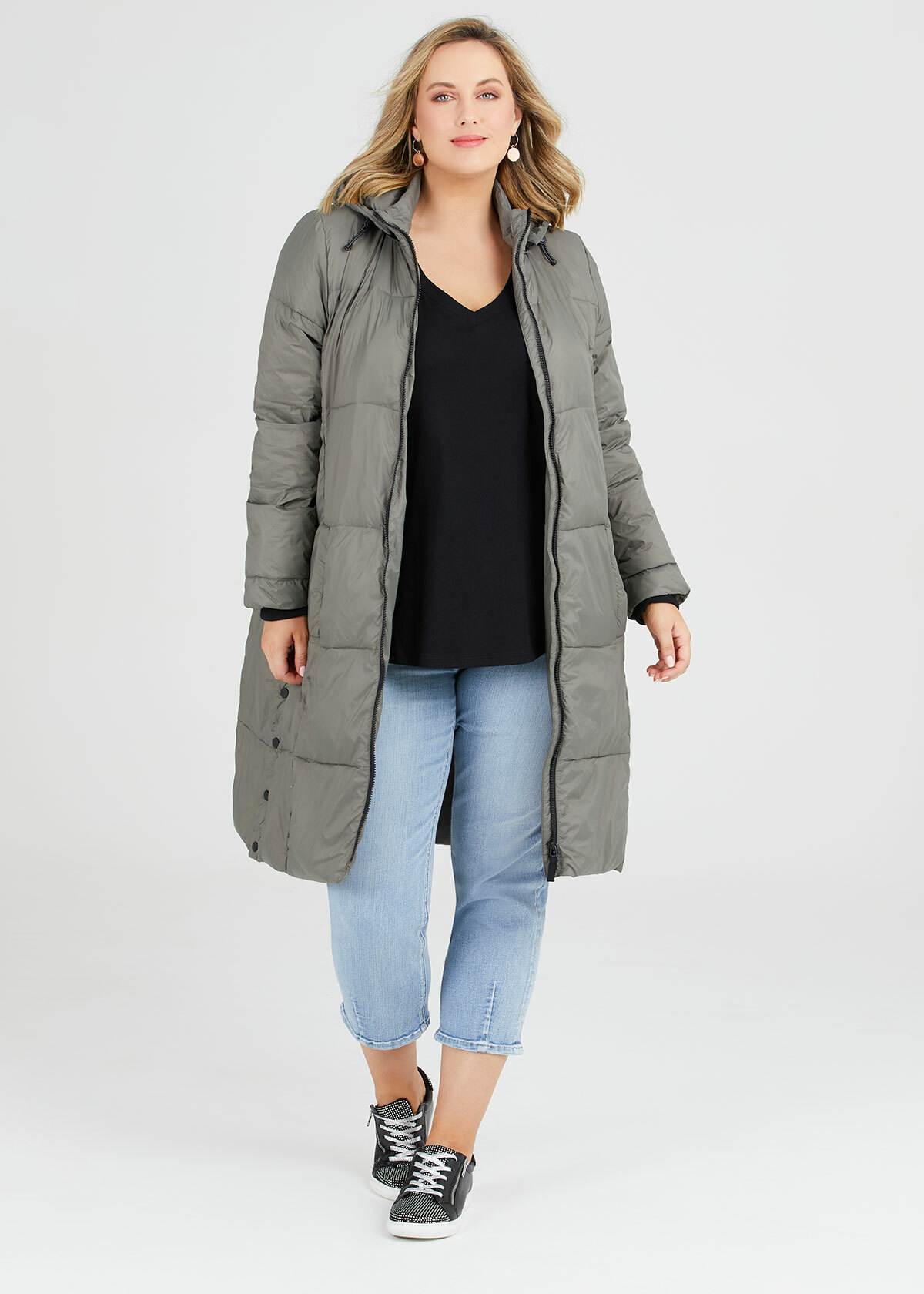 Shop Plus Size Long Line Puffer Jacket, Green | Taking Shape AU