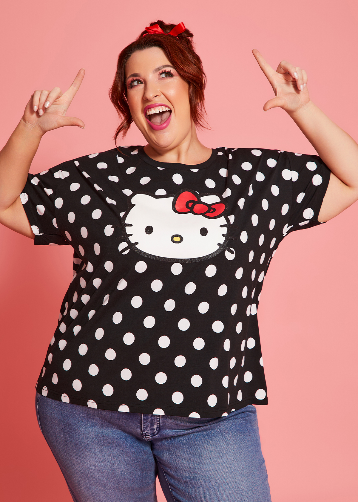 Shop Plus Size Hello Kitty Spot T-shirt, Black | Taking Shape AU