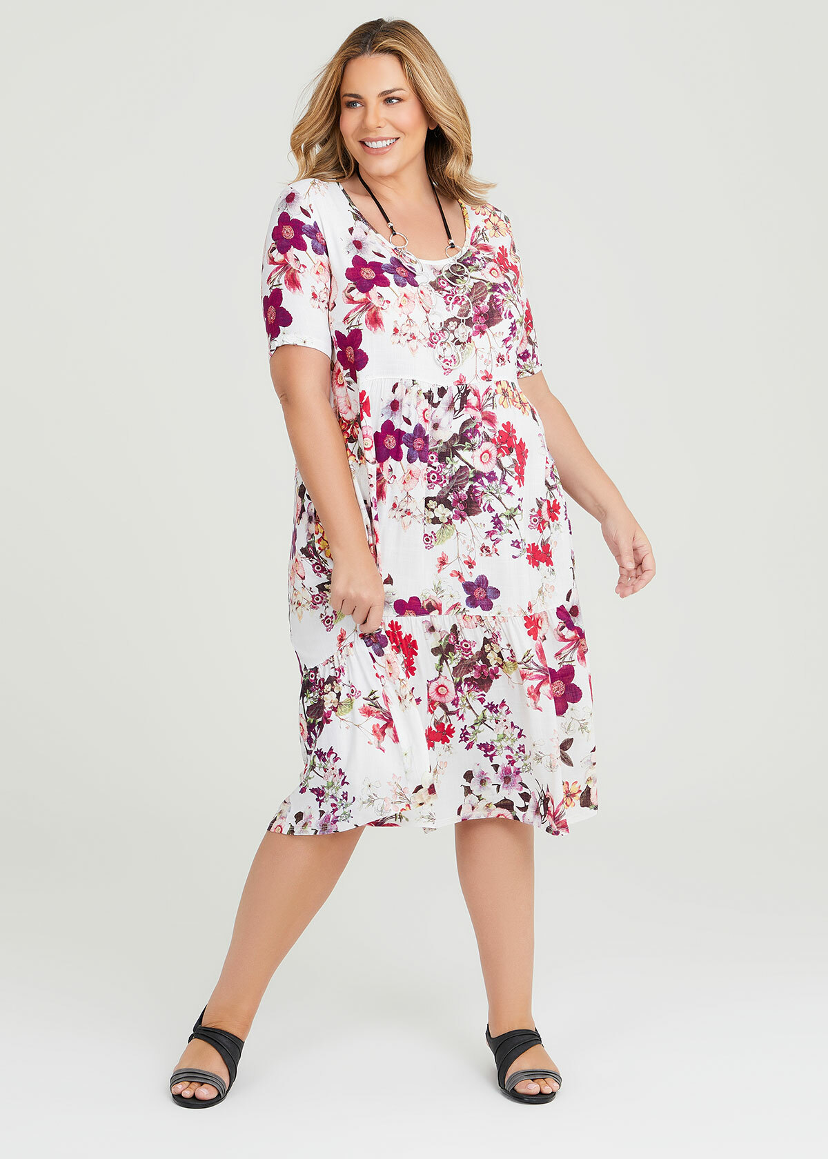Shop Plus Size Natural Floral Tier Dress, Purple | Taking Shape AU