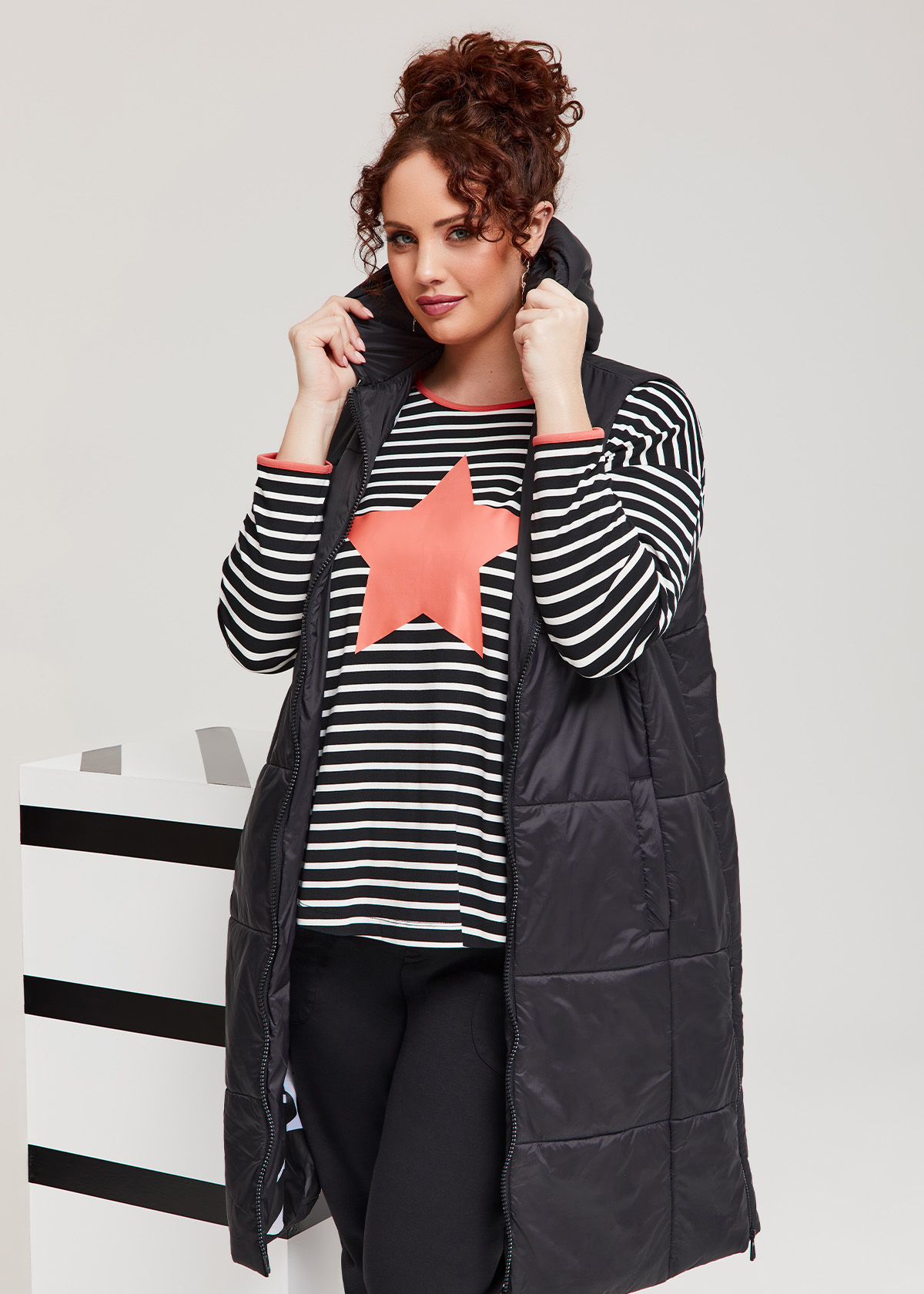 Shop Plus Size Bamboo Ponte Star Stripe Top, Black | Taking Shape AU