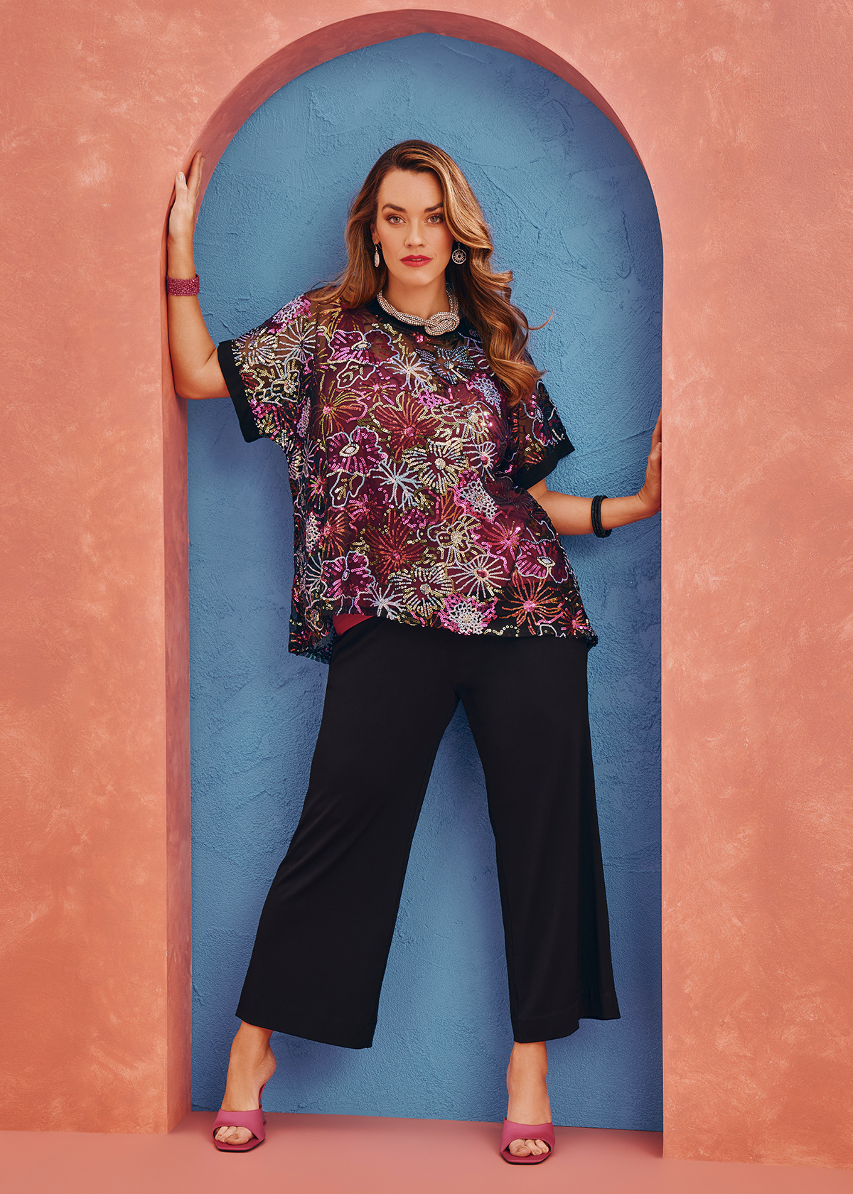 Shop Plus Size Sequins Mesh Celebrate Overtop, Multi | Taking Shape NZ