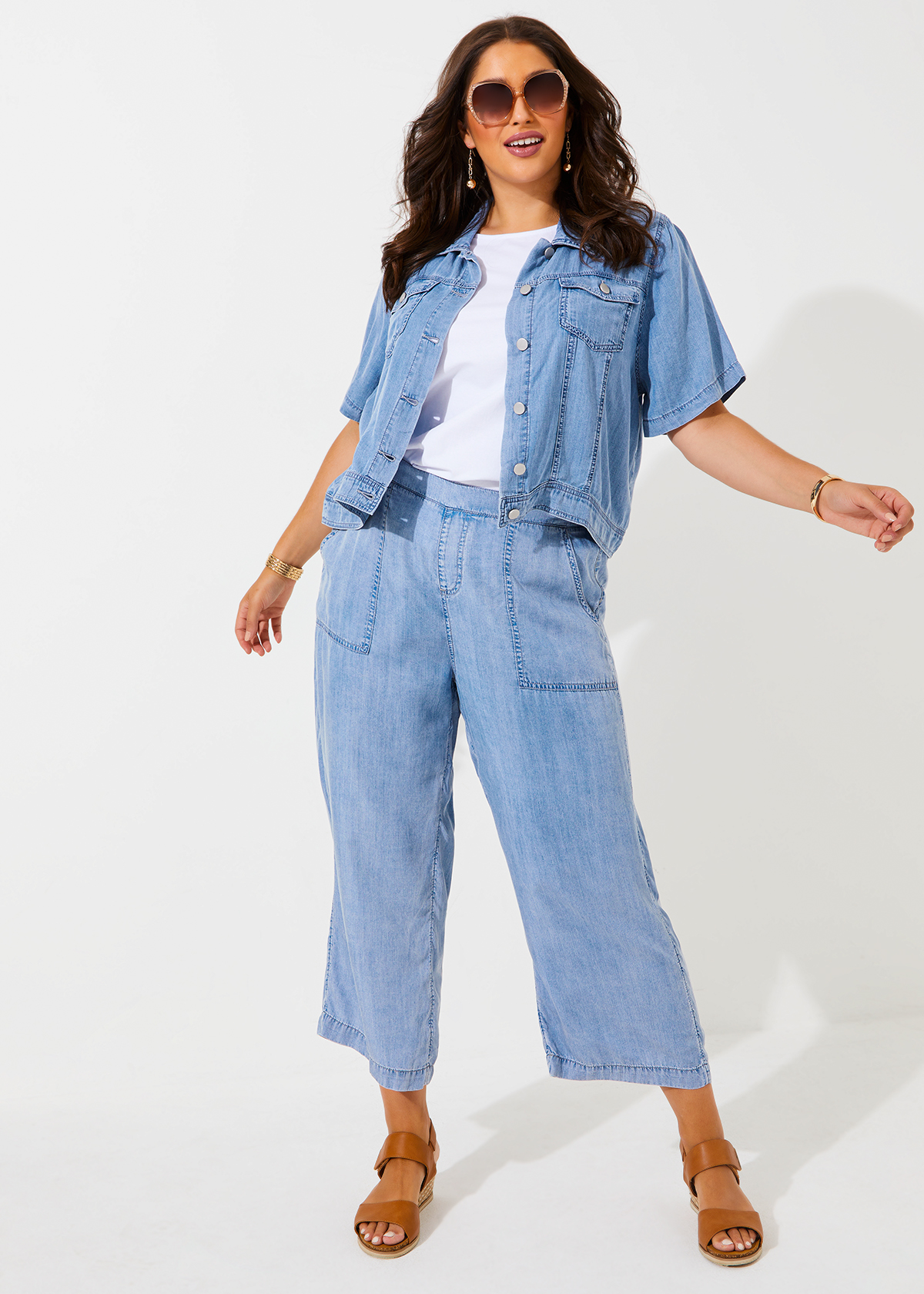 Shop Plus Size Chambray Short Sleeve Jacket, Blue | Taking Shape AU