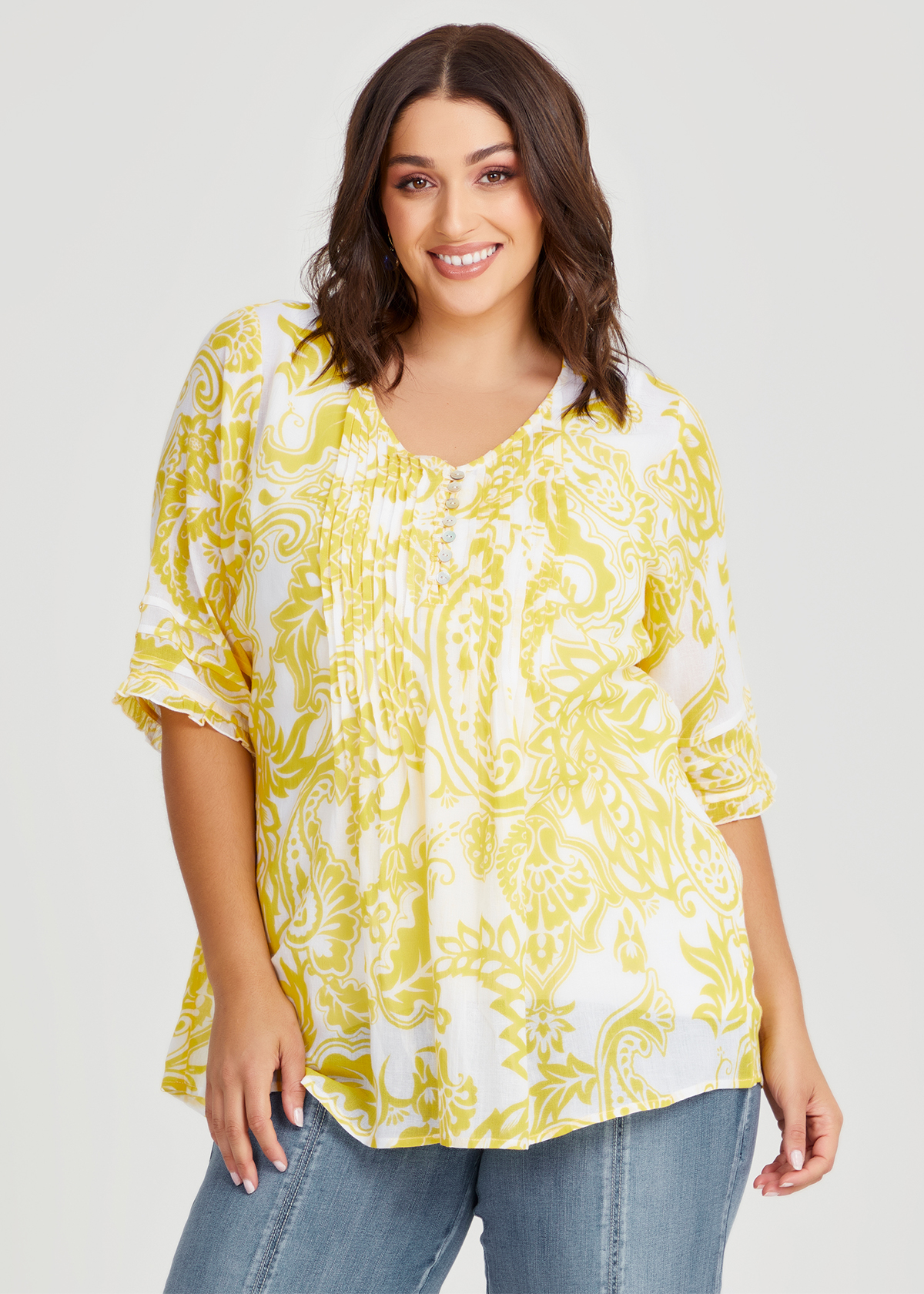 Shop Plus Size Cotton Paisley Pintuck Top, Multi | Taking Shape AU