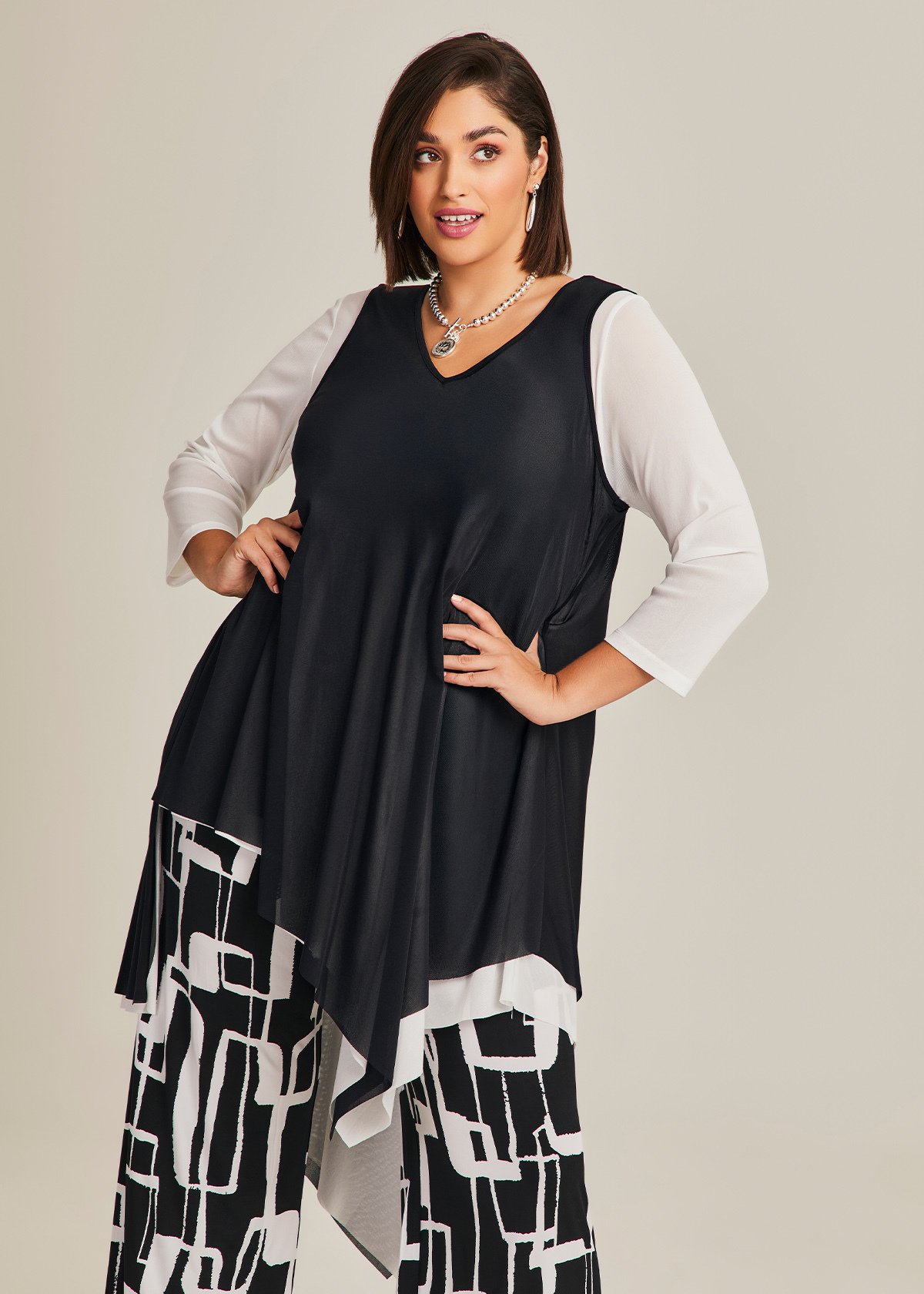 Shop Plus Size Double Take Mesh Layering Tunic, Black | Taking Shape AU