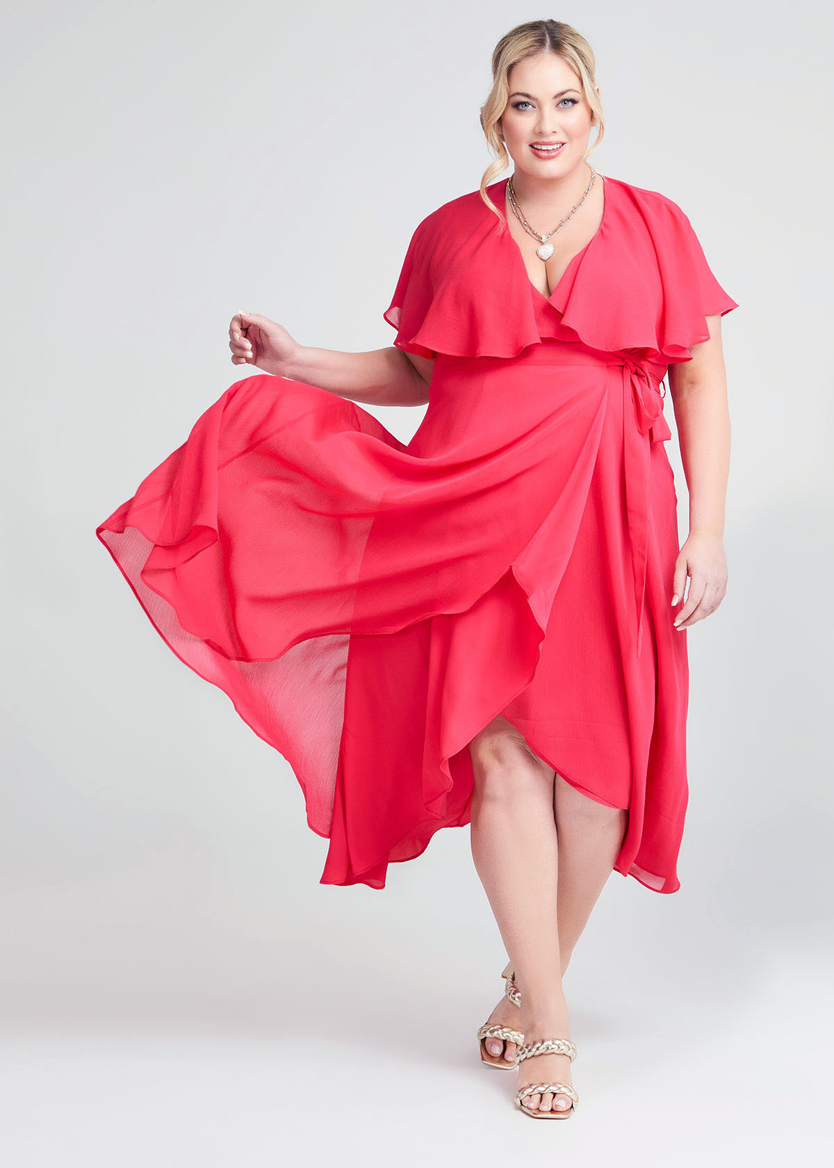 Shop Plus Size Livia Chiffon Wrap Maxi Dress in Red | Taking Shape AU