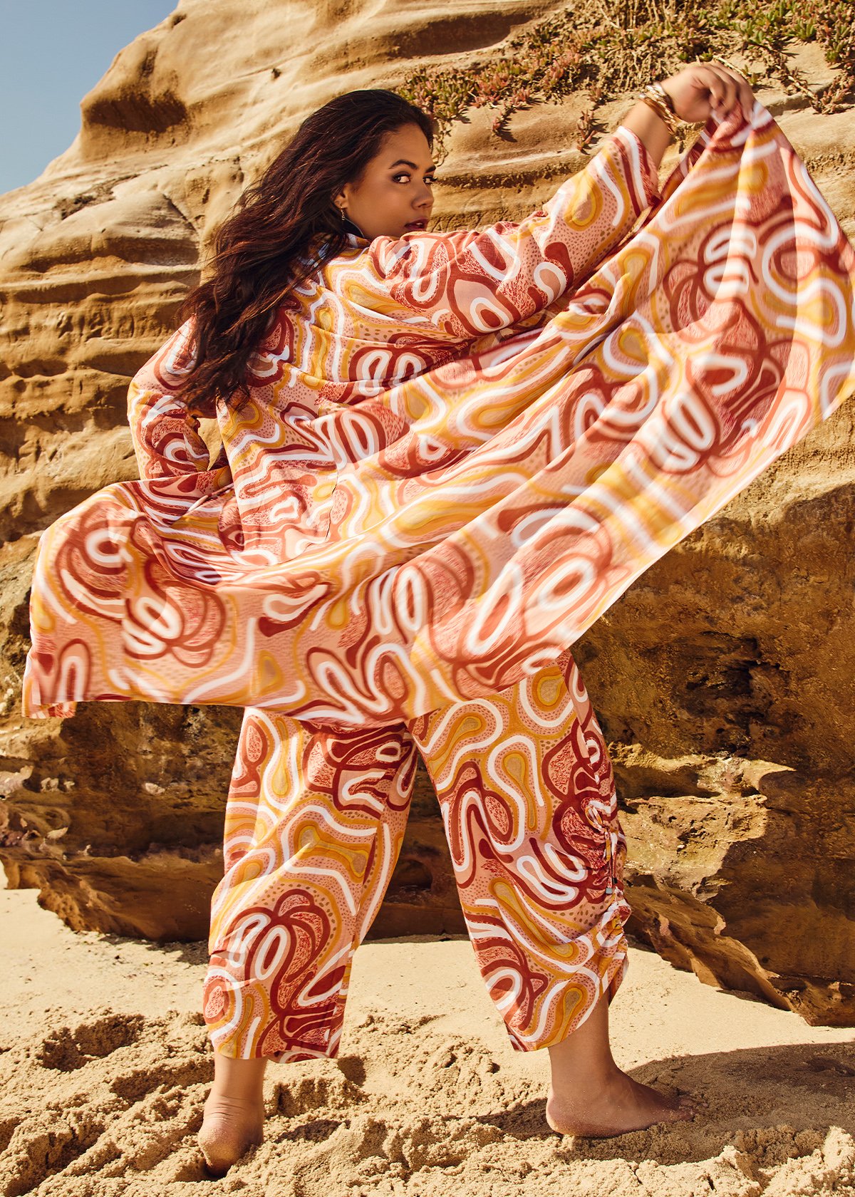 Shop Plus Size Elverina Garbara Linen Duster, Multi | Taking Shape AU