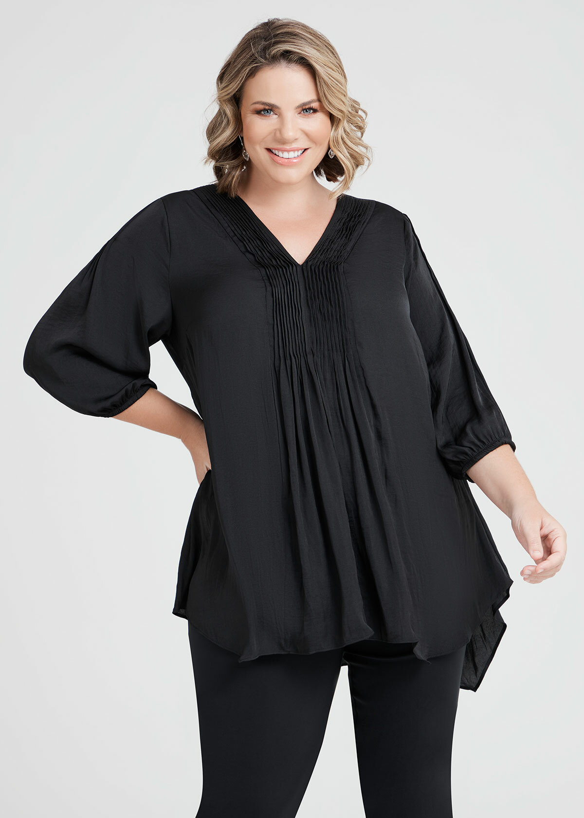 Shop Plus Size Luxe Pintuck Top in Black | Taking Shape AU