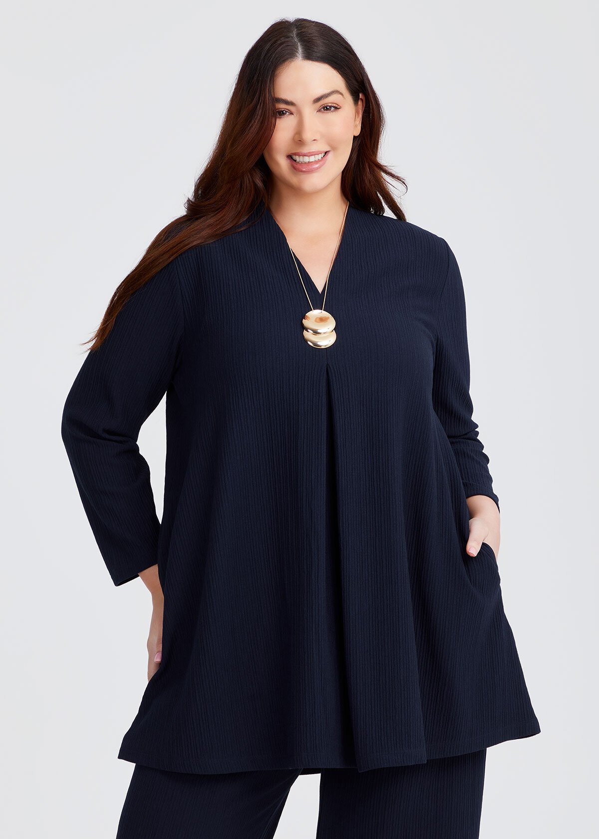 Plus Size Women's Dark Blue Tunic Top: Rib Knit | Taking Shape AU