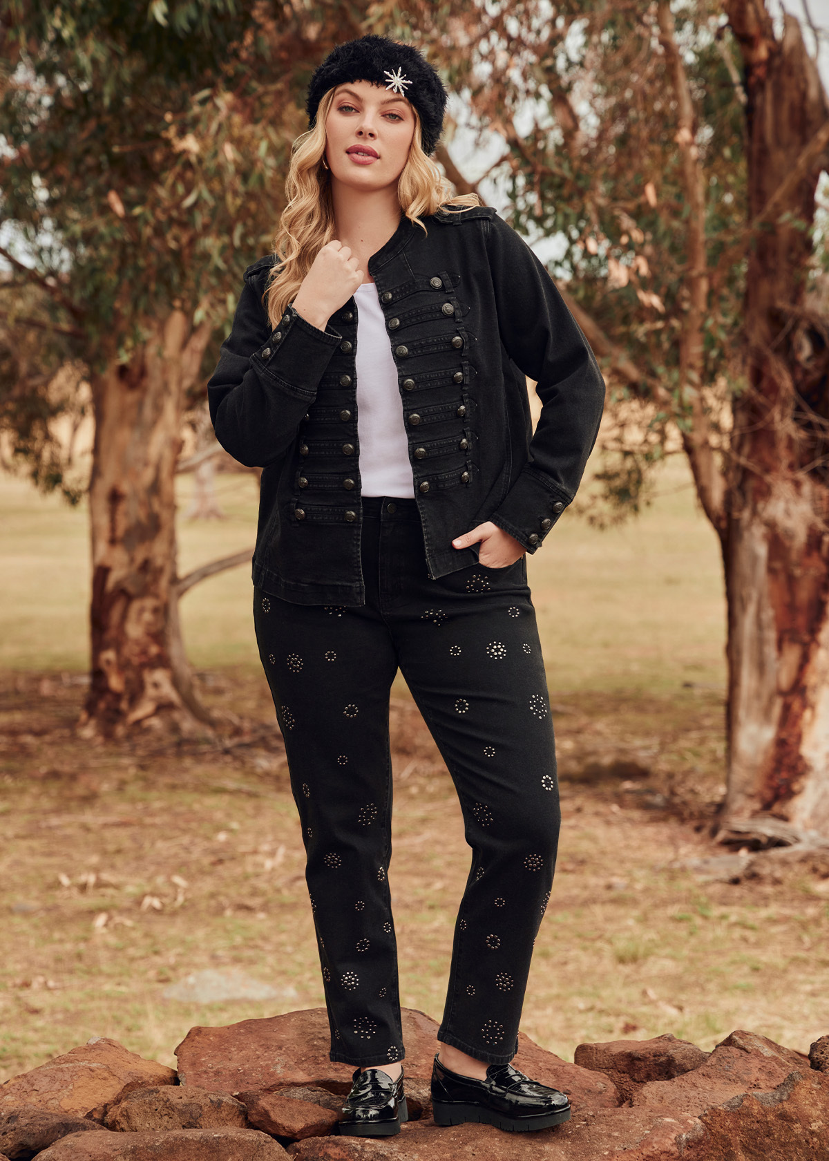 Shop Plus Size Embellished Straight Leg Jean, Black | Taking Shape AU