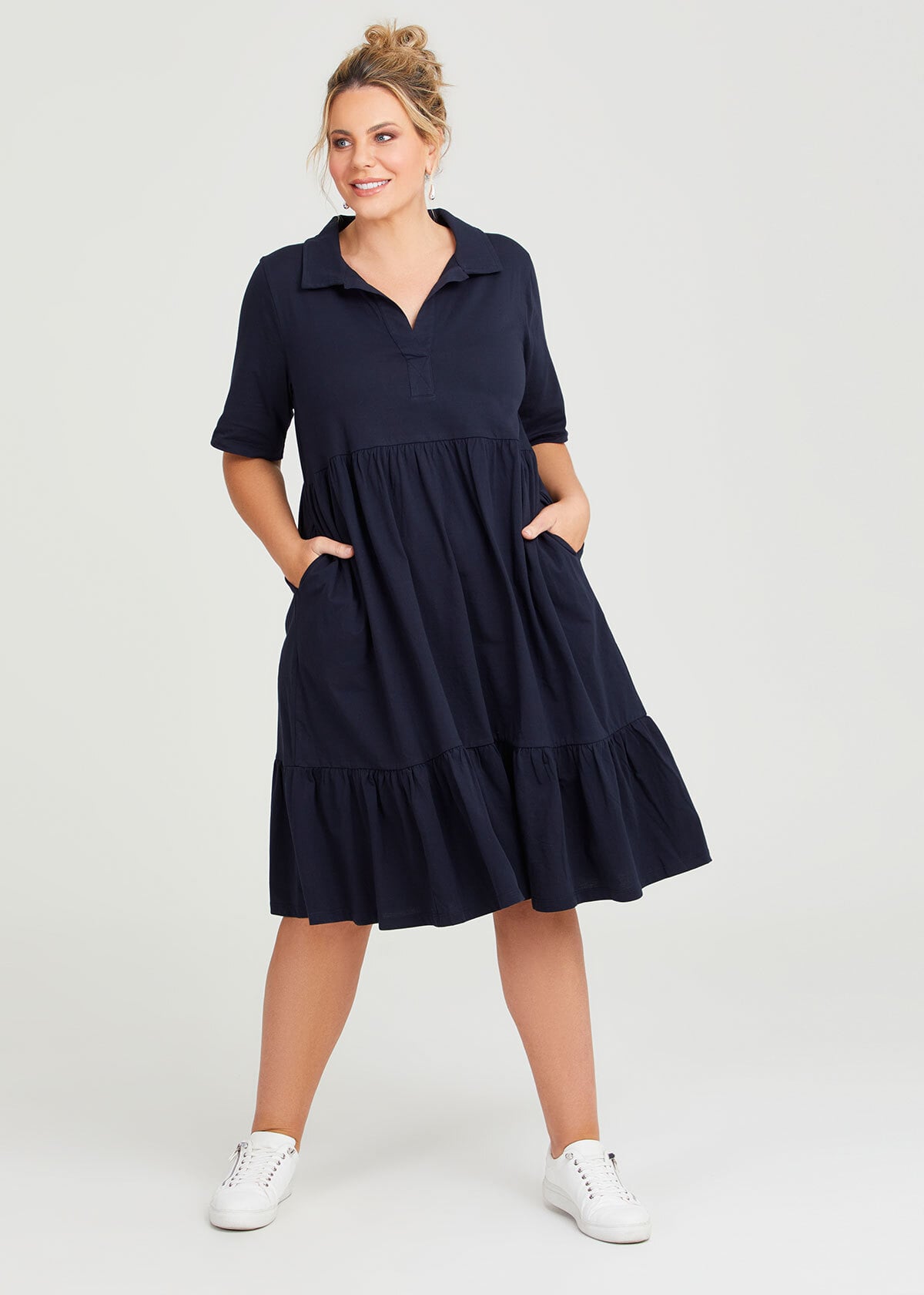 Shop Plus Size Cotton Polo Tiered Dress, Blue | Taking Shape AU