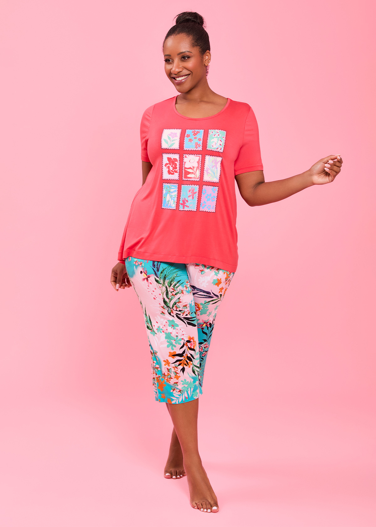 Shop Plus Size Bamboo Meadow Pyjama 3/4 Pant, Multi | Taking Shape UK