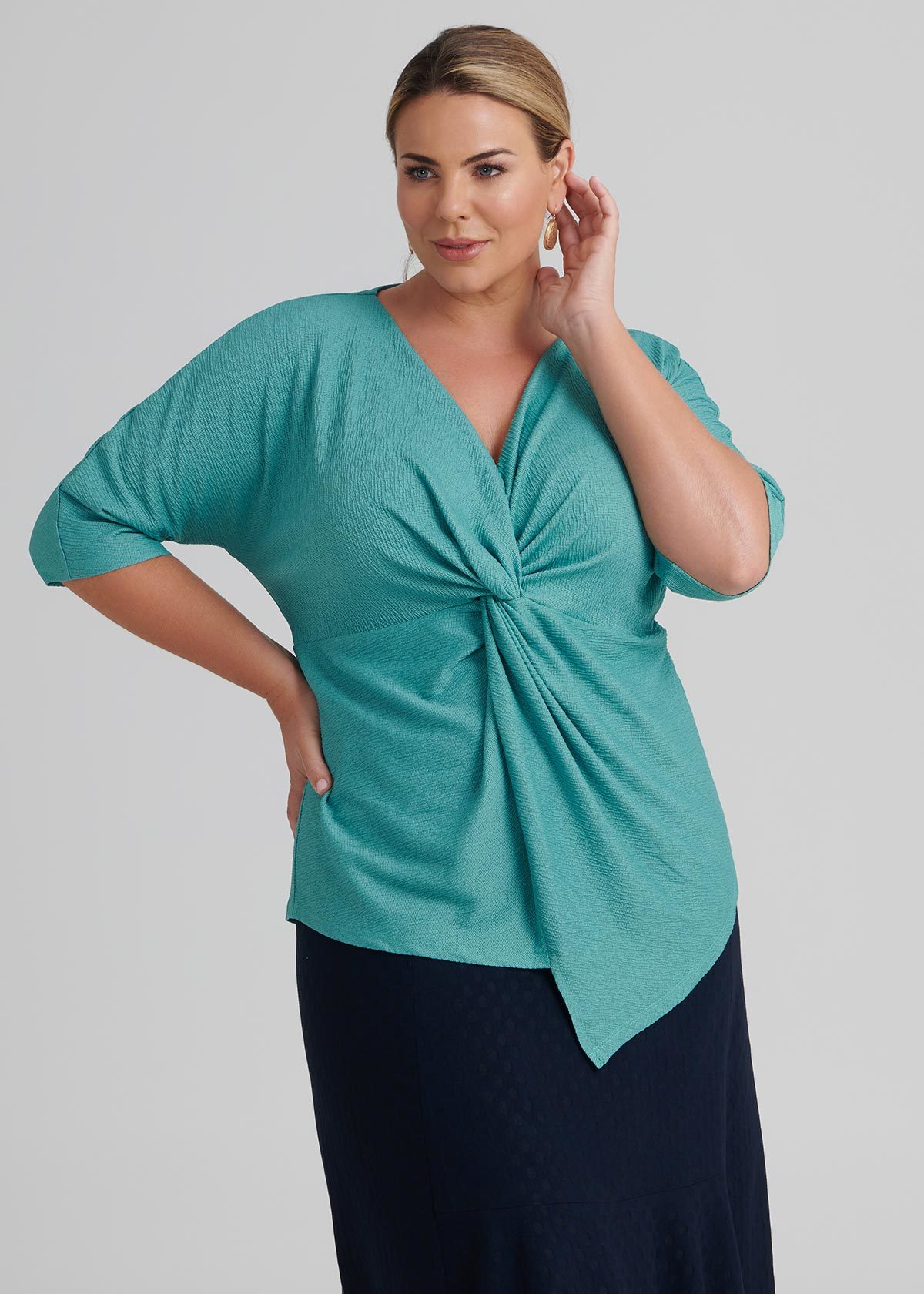 Shop Plus Size Tess Short Sleeve Knit Top in Green | Taking Shape AU