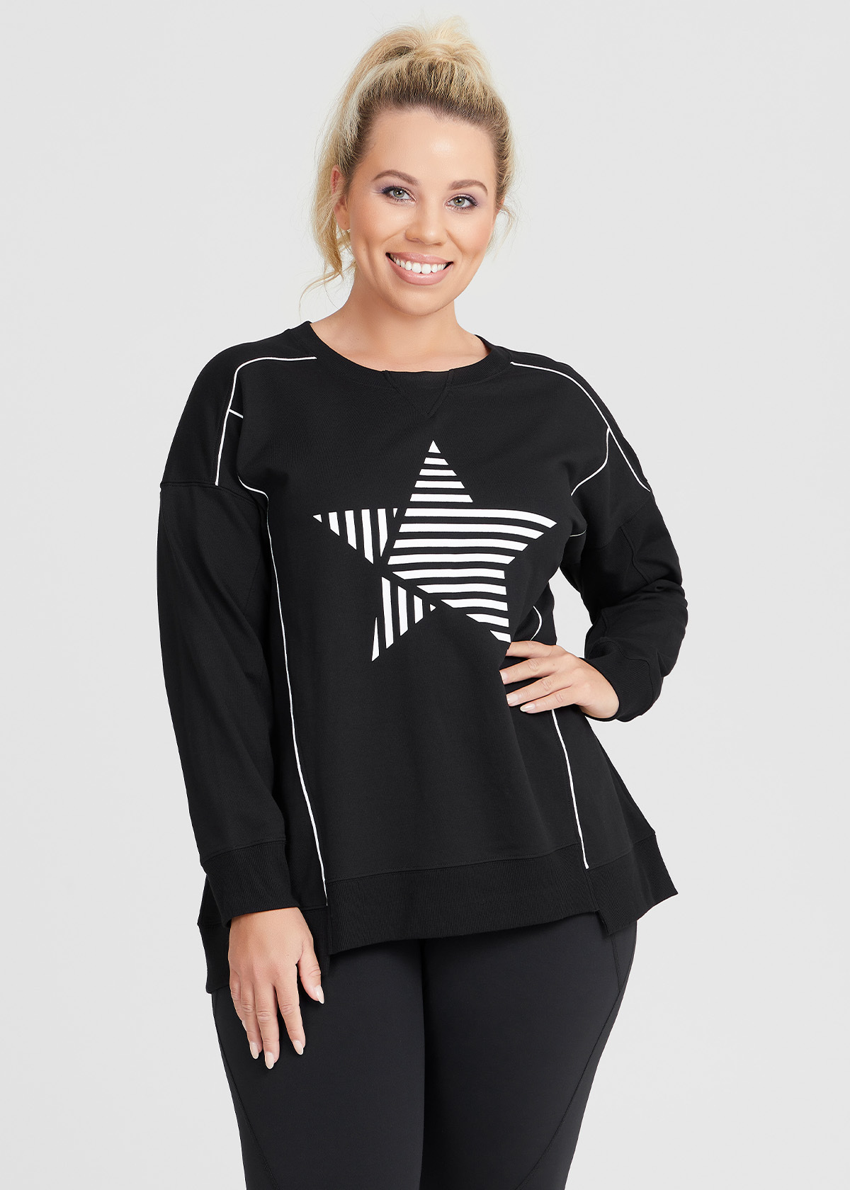 Shop Plus Size Cotton Star Active Sweatshirt in Black | Sizes 12-30 ...