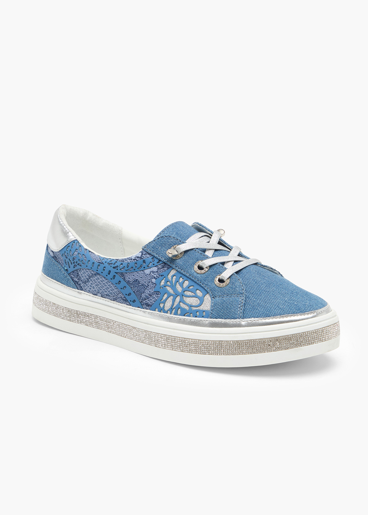 Shop Blue Denim Lace Elastic Sneaker | Comfortable Shoes | Taking Shape AU