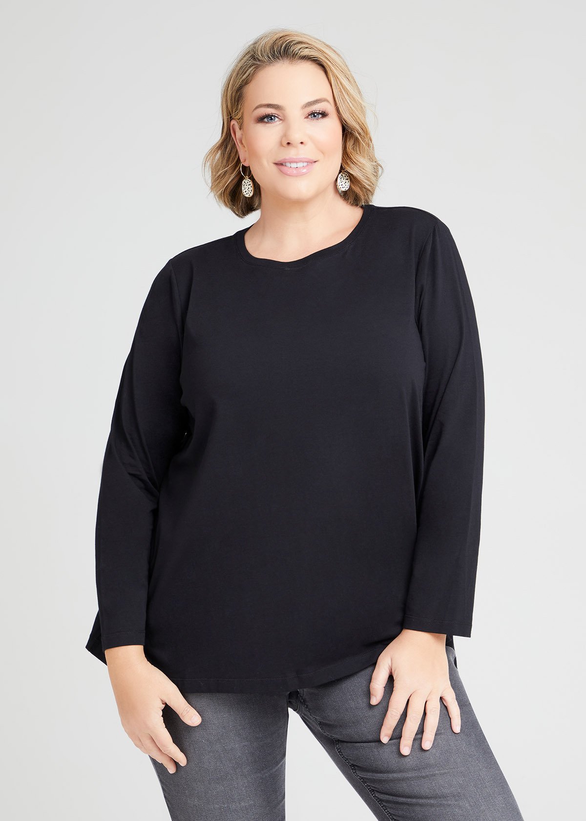 Shop Plus Size Organic Long Sleeve Basic Top, Black | Taking Shape AU