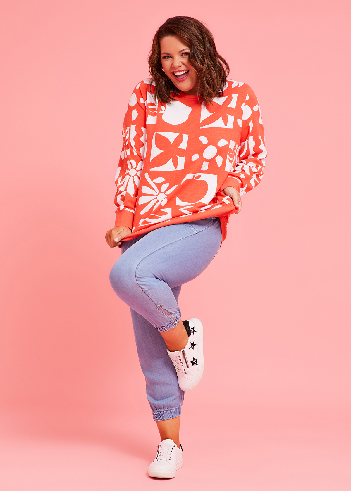 Shop Plus Size Cotton Graphic Pattern Sweatshirt, Orange | Taking Shape AU
