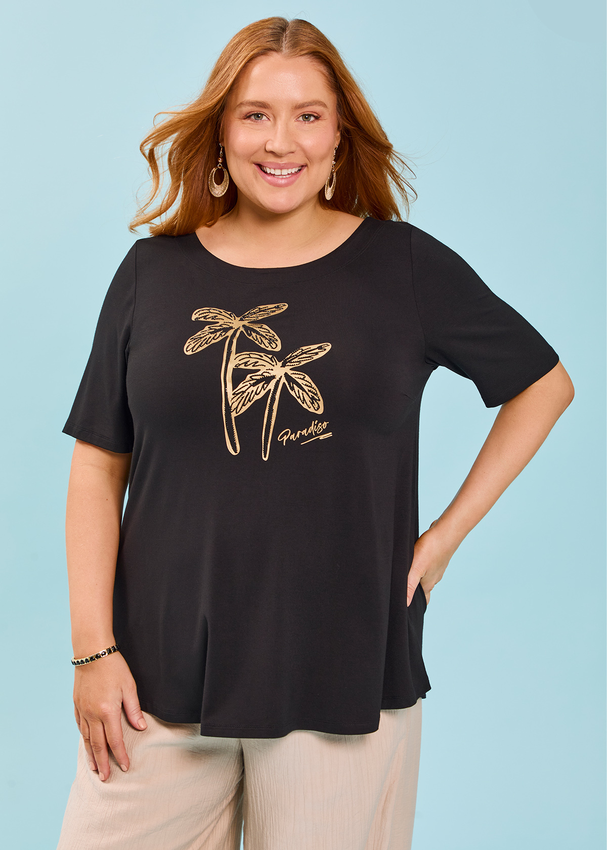 Shop Plus Size Natural Riveria Palm Top, Black | Taking Shape NZ